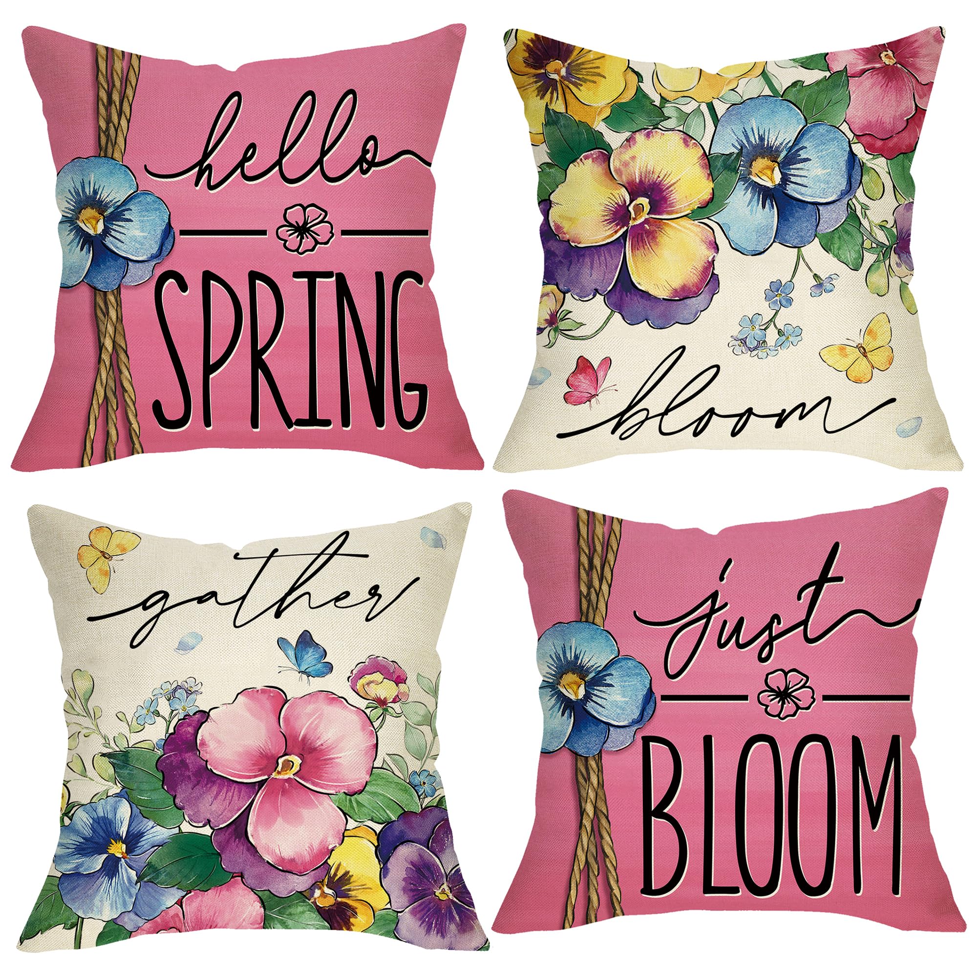 Amazon.com: Fjfz Hello Spring Pansy Flower Decorative Throw Pillow ...