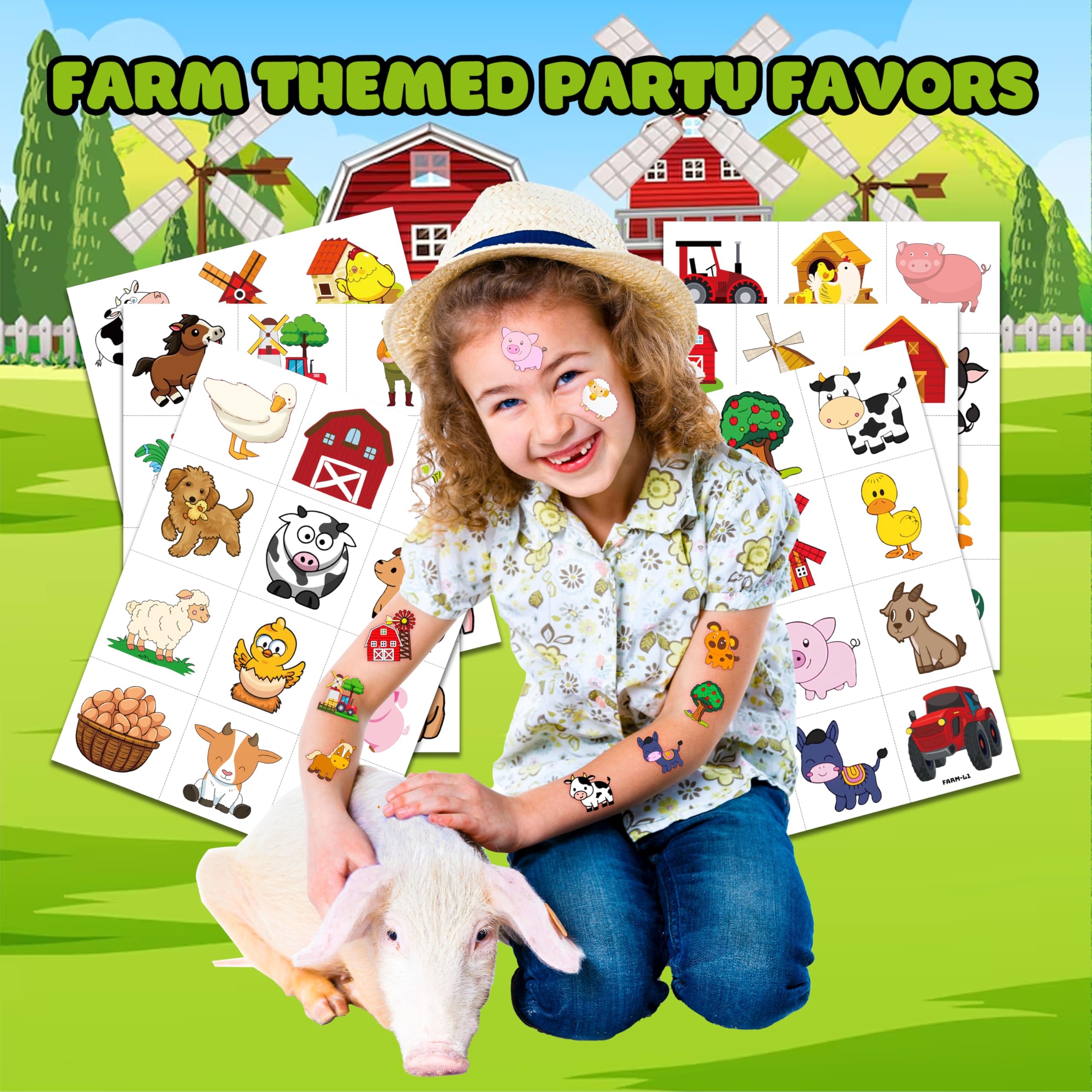 Snapklik.com : 72 PCS Farm Barnyard Animal Pre-Cut Temporary Tattoos ...