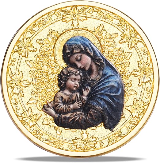 Amazon.com: Virgin Mary Challenge Coin 1.6 Inch, Mother Mary on a Cross ...