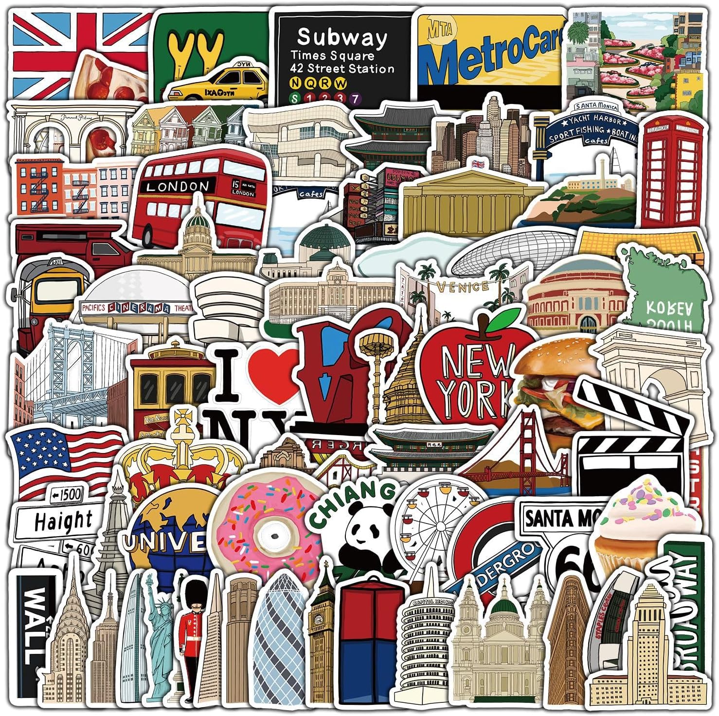 Amazon.com: 100PCS World Buildings Stickers, Tourism Landmark Buildings ...