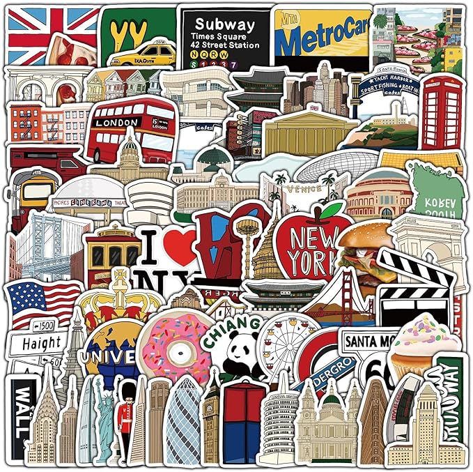 Amazon.com: 100PCS Tourism Landmark Buildings Stickers, World Buildings ...