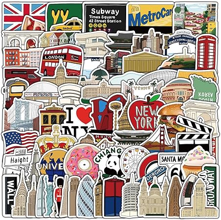 Amazon.com: 100PCS Tourism Landmark Buildings Stickers, World Buildings ...