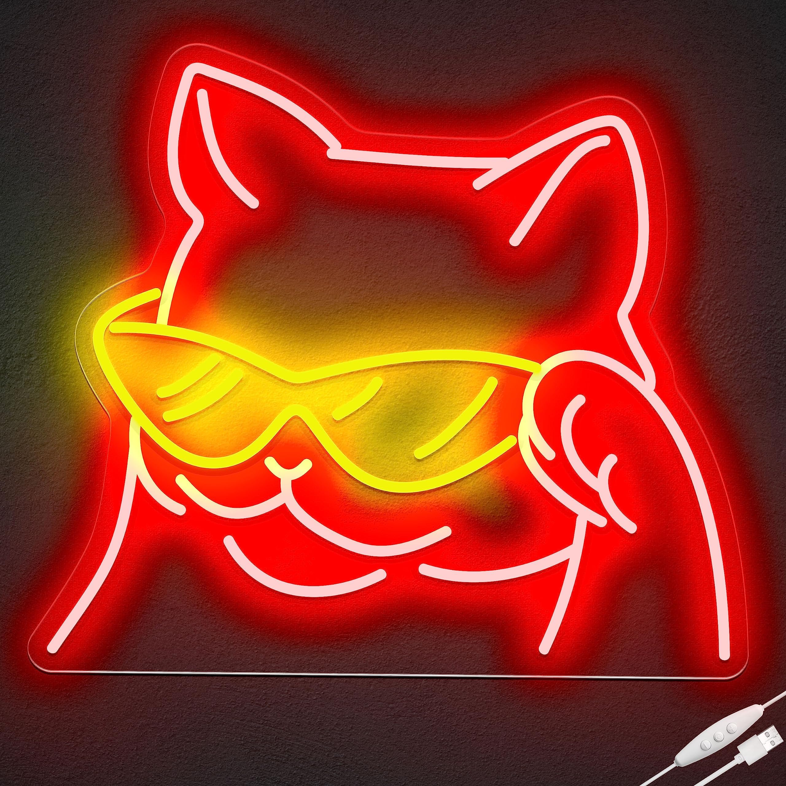 CoolFish Cool Cat Neon Sign for Wall Decor, Smiling Cat with Glasses ...