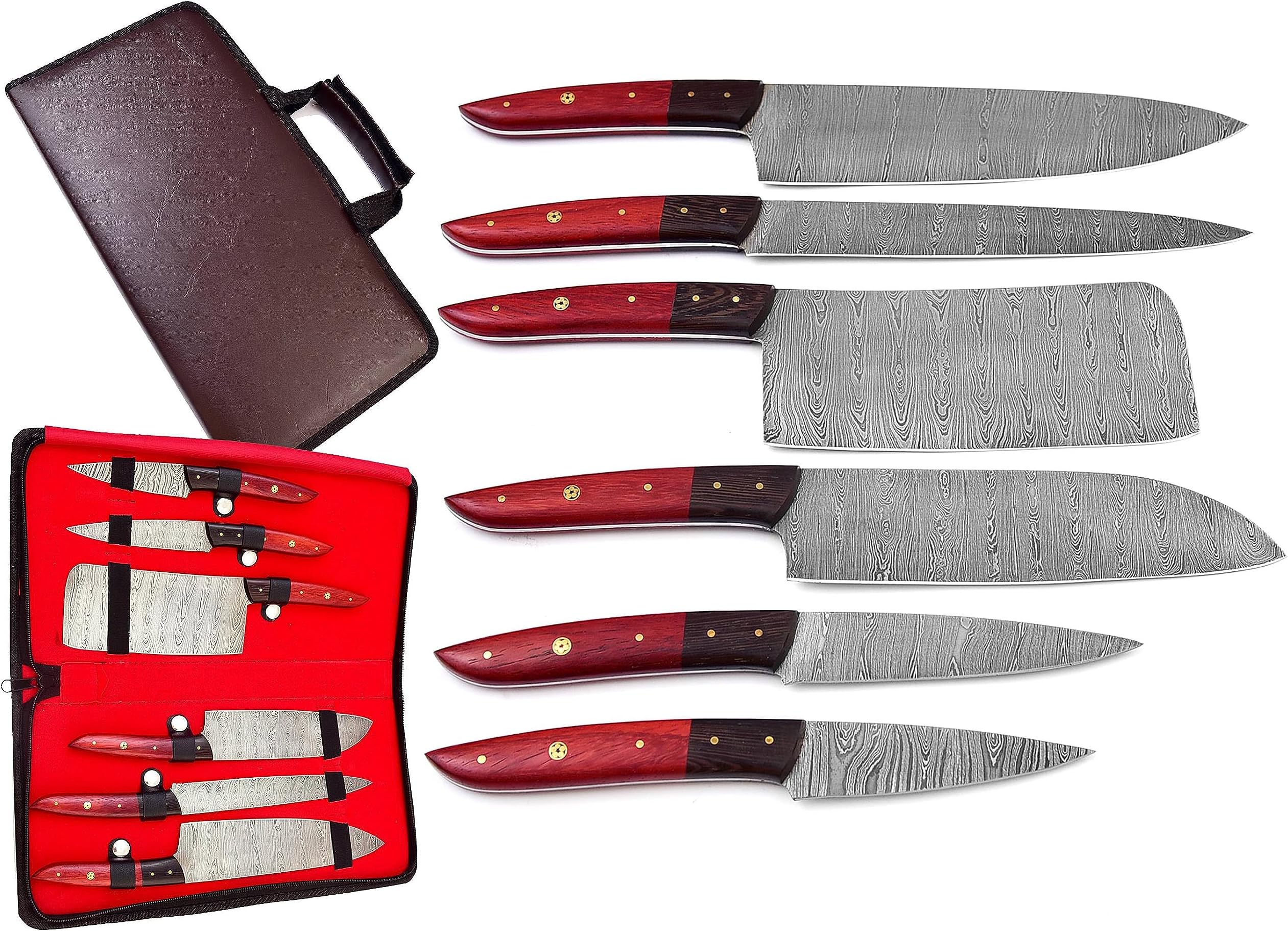 Amazon.com: HM-(Brown) Custom Made Damascus Steel #6 Pcs of ...