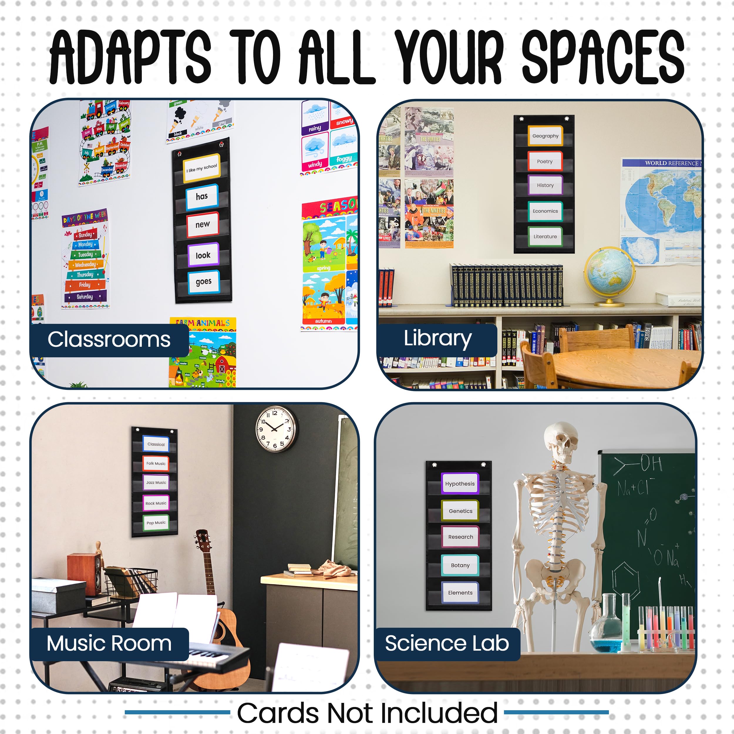 Snapklik.com : 9" Wide X 22" Tall Pocket Chart, Black - Sturdy Pocket ...