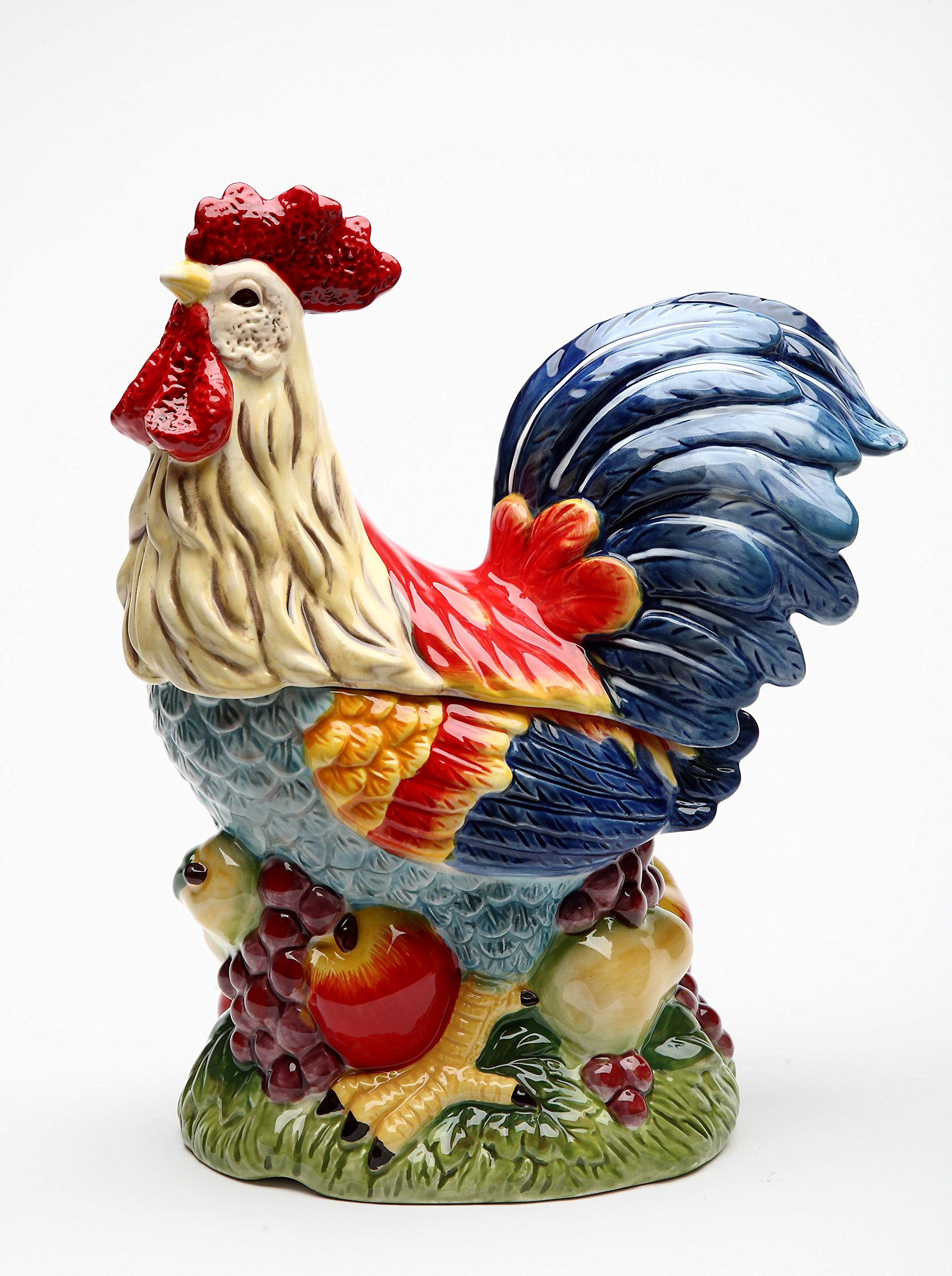 Red Ceramic Rooster Blue One Of A Kind Handpainted Ceramic Rooster
