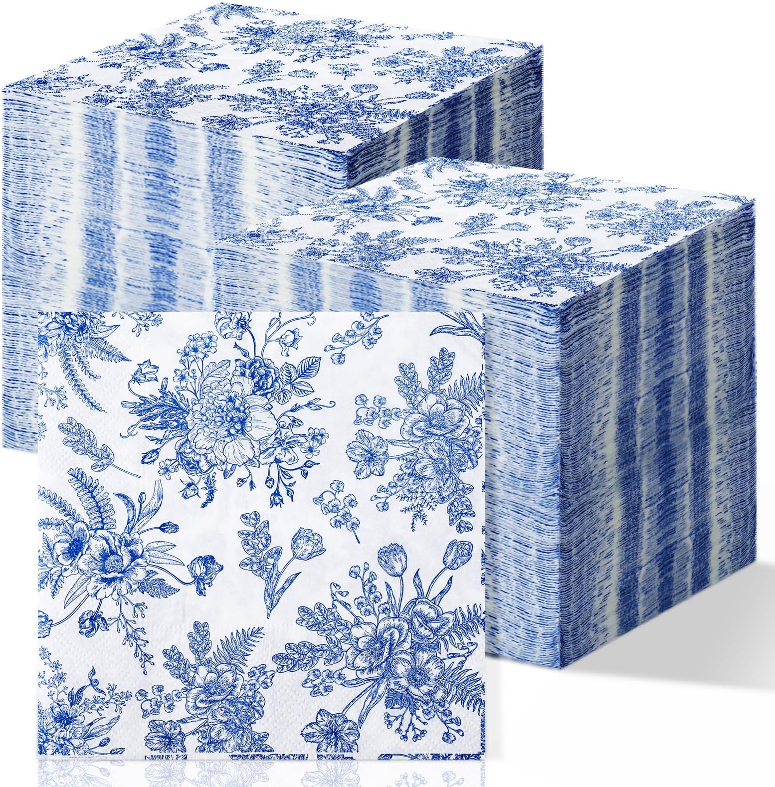 Amazon.com: Fuutreo 200 Pcs Floral Cocktail Napkins Blue Floral ...