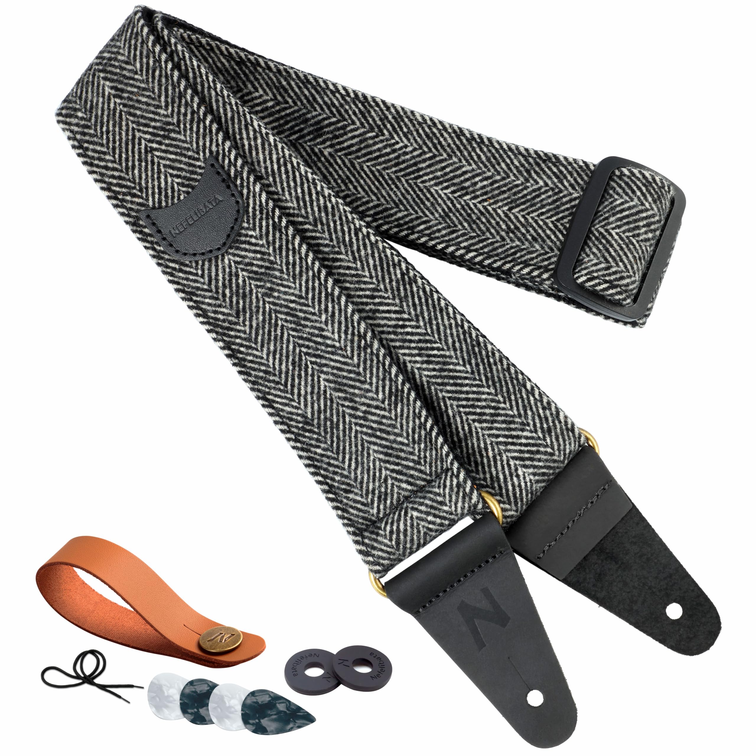 Nefelibata Guitar Strap with Pick Pocket, Full Grain Leather Ends ...