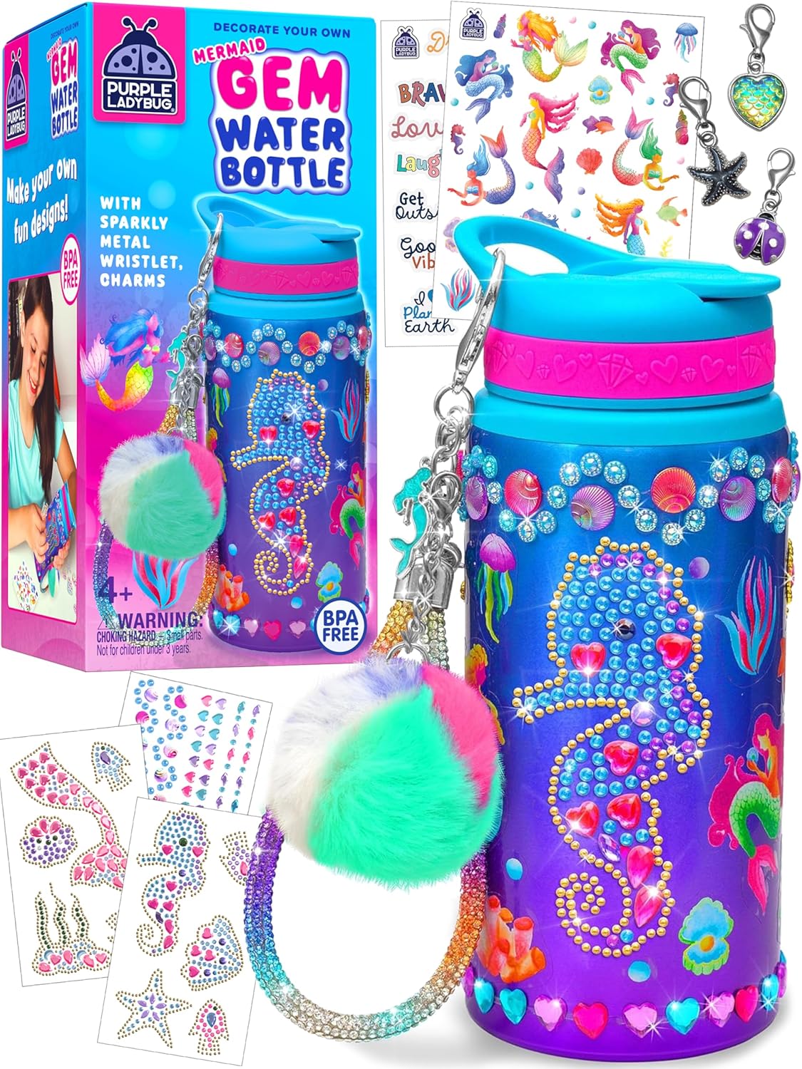 Amazon.com: PURPLE LADYBUG Decorate Your Own Water Bottle for Girls ...