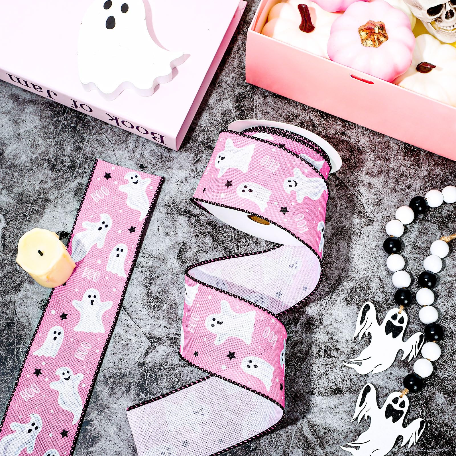 Snapklik.com : Whaline Halloween Wired Edge Ribbon 2.5 Inch Pink Ghost ...