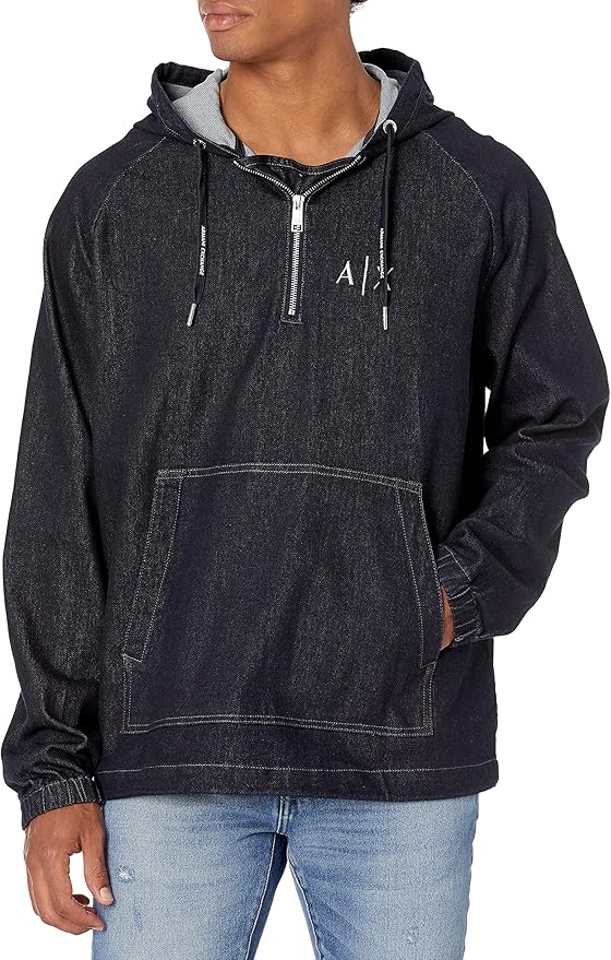 AX Armani Exchange Men's Organic Denim Quarter Zip Hooded Pullover at ...