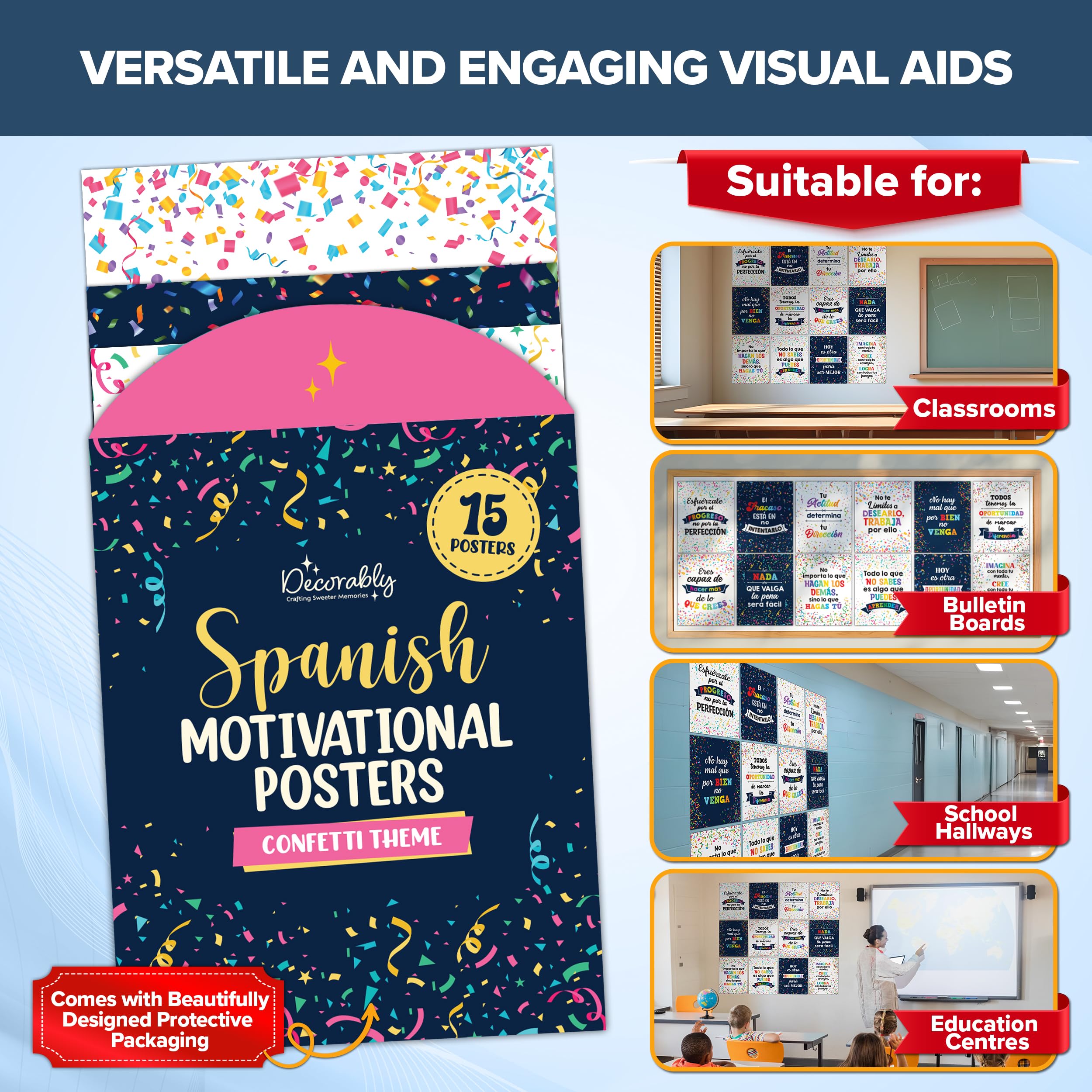 Snapklik.com : Decorably 15 Confetti Motivational Spanish Posters For ...