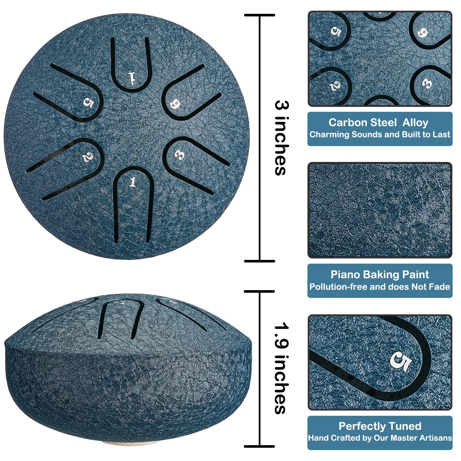 Snapklik.com : Mini Steel Tongue Drum Small: 3 Inch 6 Notes Metal Hand ...
