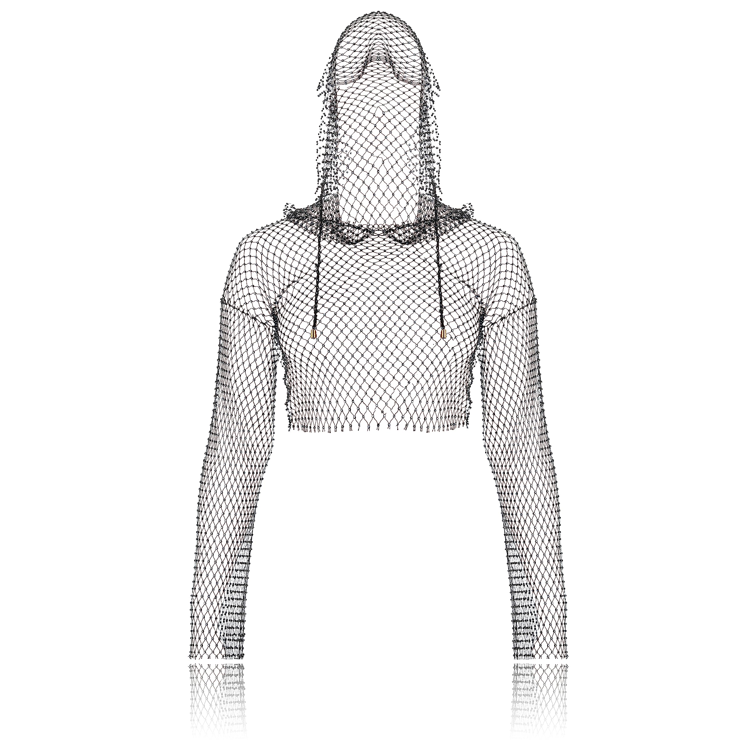 Fstrend Crystal Mesh Body Chains Rhinestone Fishnet Black Crop Top Long ...