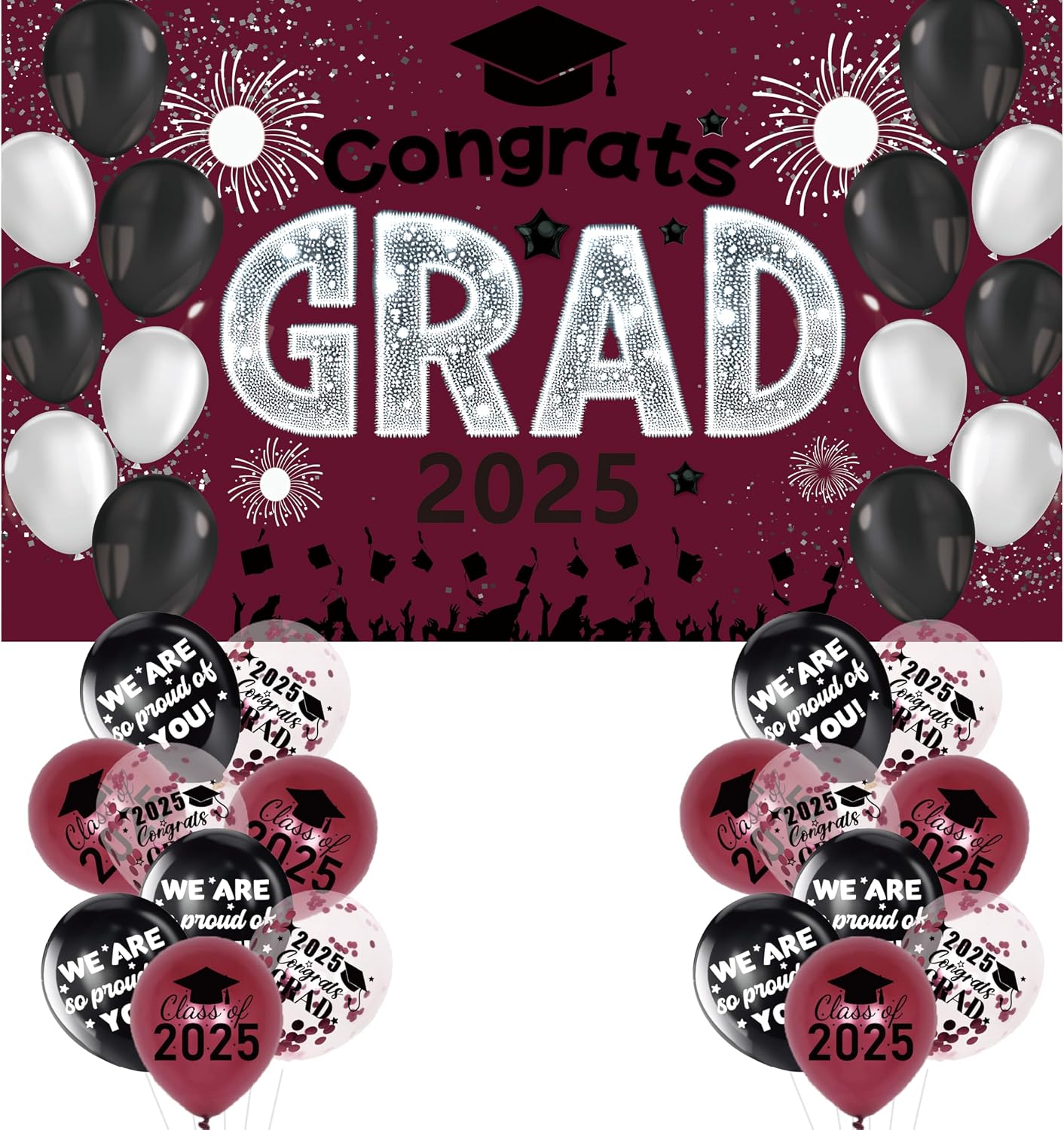 Amazon.com: Maroon White Graduation Decorations Class of 2025 Banner ...