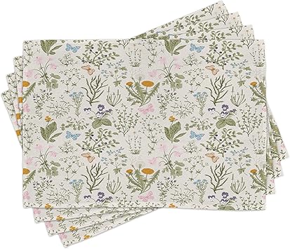 Amazon.com: Ambesonne Floral Place Mats Set of 8, Vintage Garden Plants ...