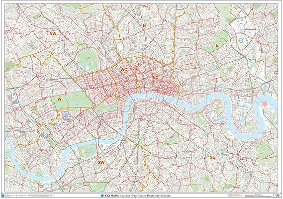 London City Centre Postcode Sectors Wall Map (C1) - Plastic Coated ...