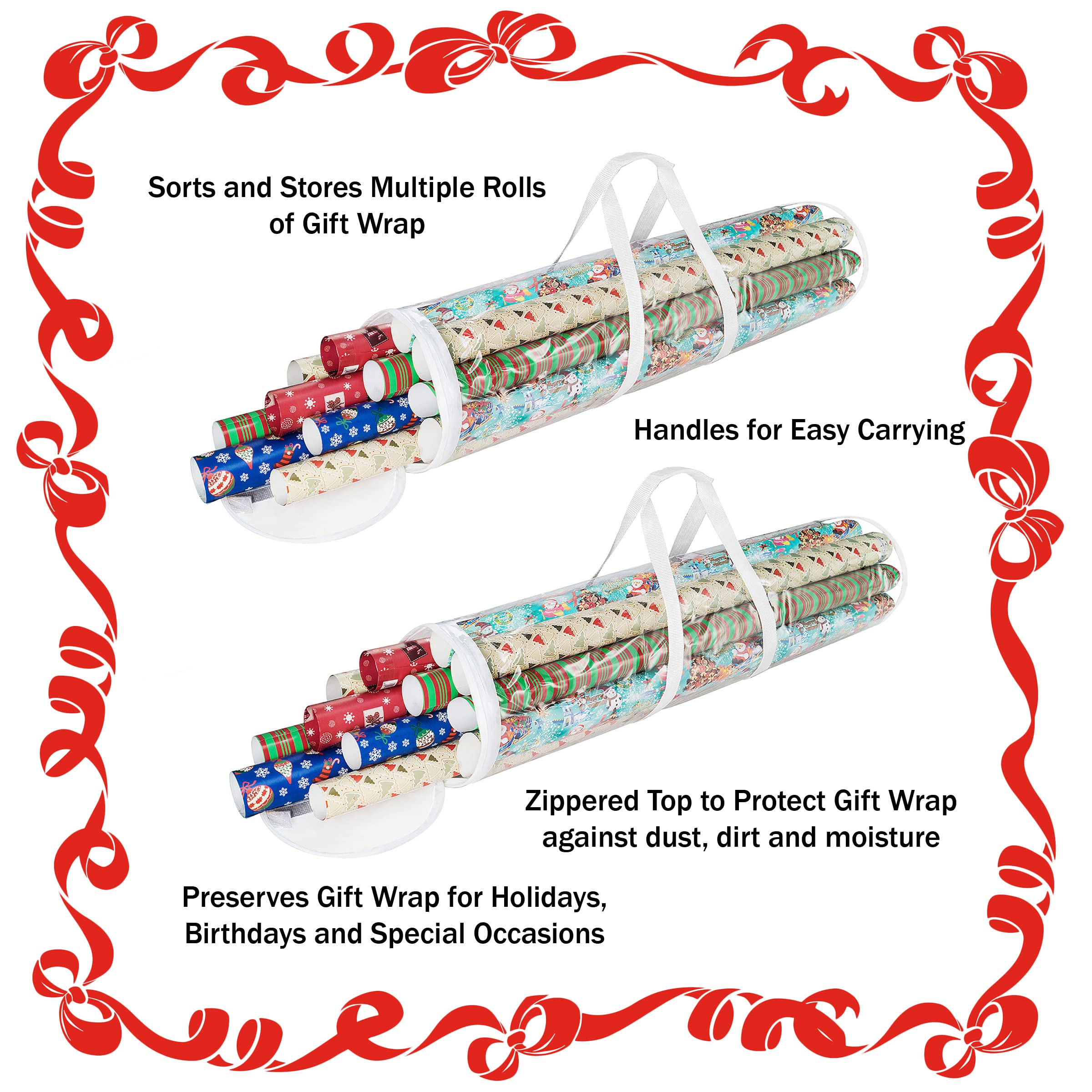 Snapklik.com : Wrapping Paper Storage Bags - Set Of 2 Clear Totes