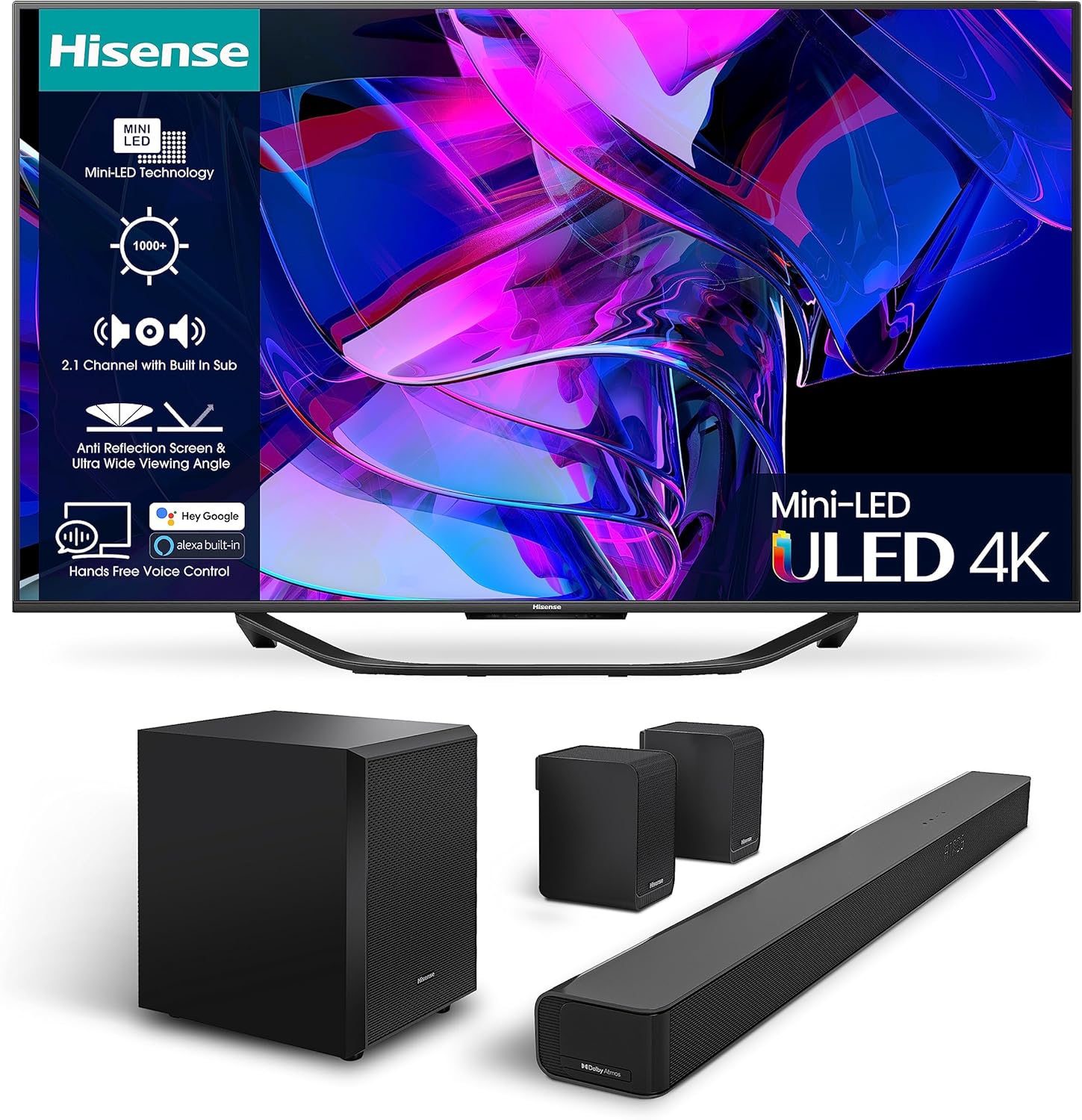 Hisense 4K 144Hz Mini-LED TV U7K and AX5100G with 340W Output and Dolby ...