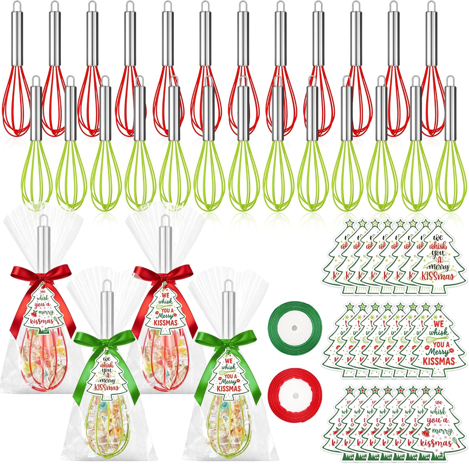 Amazon.com: 24 Sets 10 Inch Christmas Whisk Baking Gifts, DIY Fillable ...