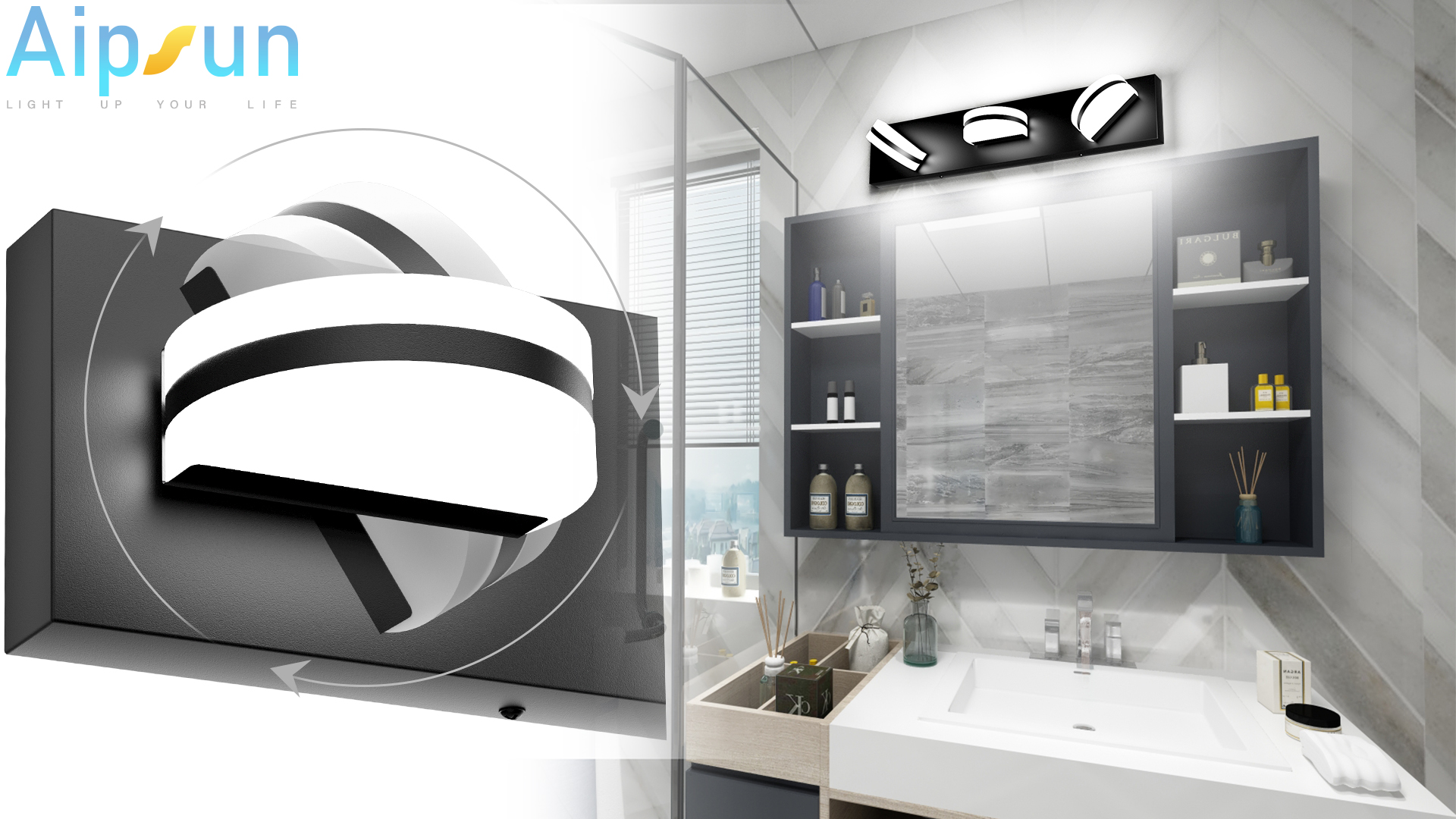 Watch Aipsun Rotatable Black Bathroom Vanity Lights on Amazon Live