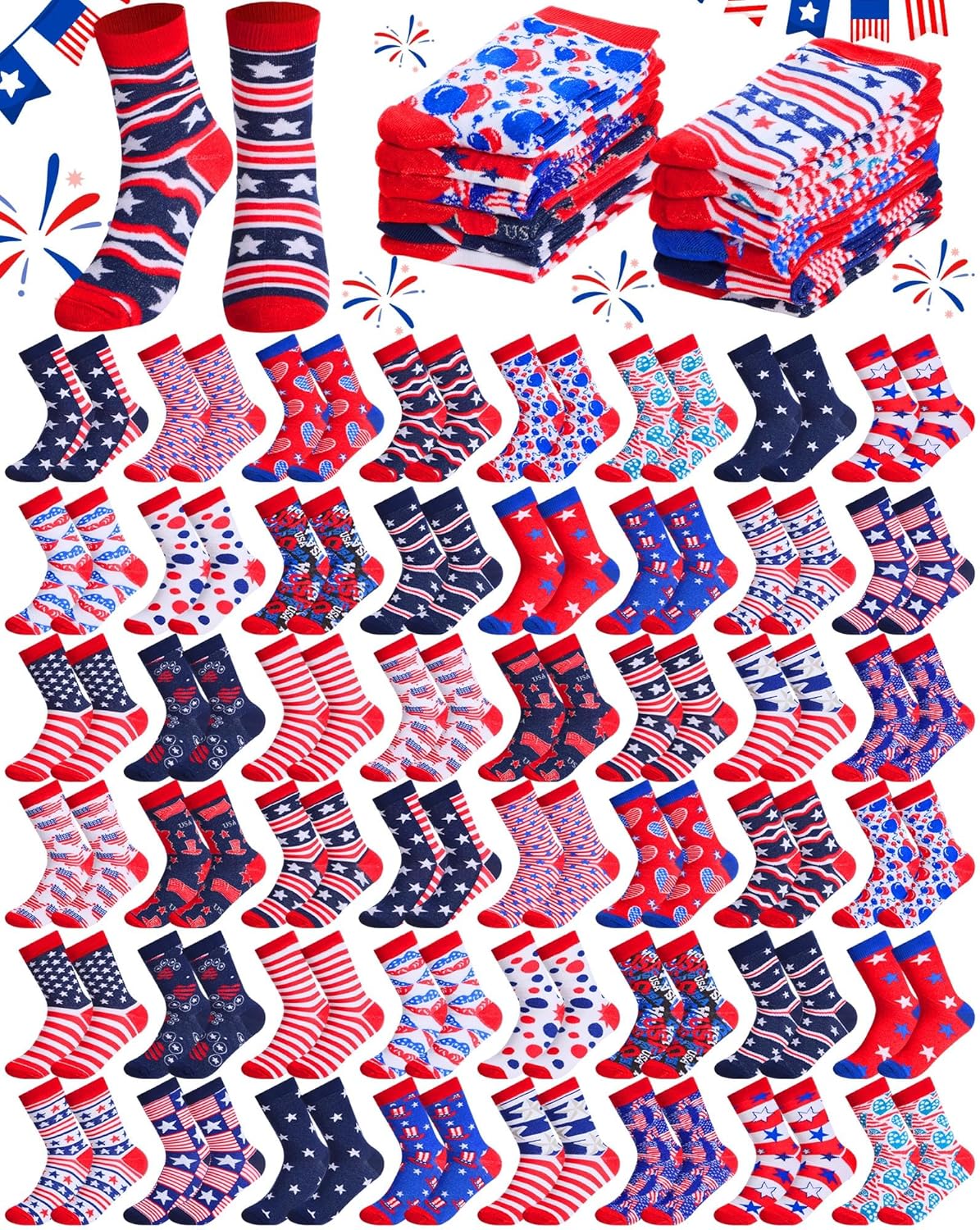 Amazon.com: Ramede 48 Pairs American Flag Socks Bulk for Men Women ...