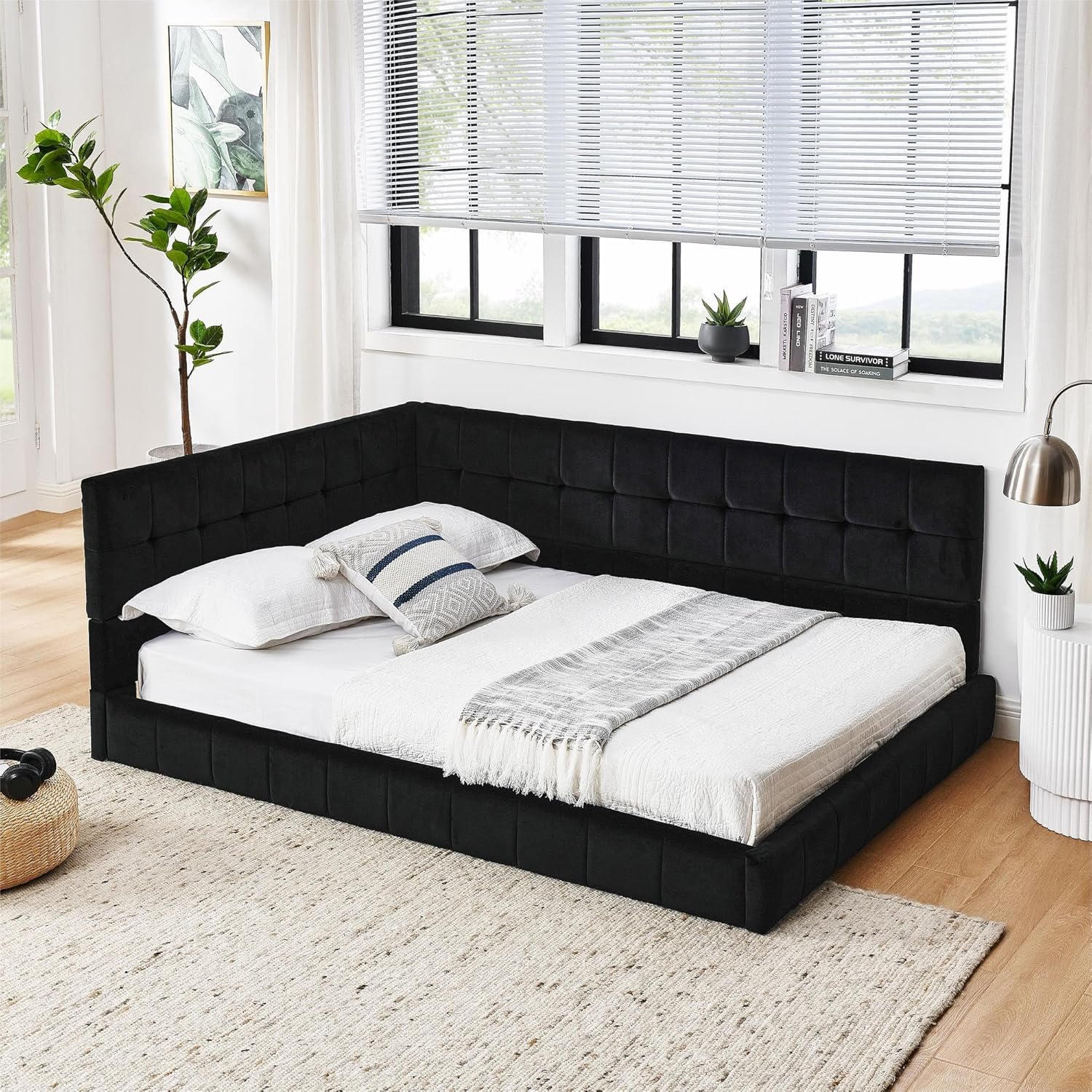 Amazon.com: GEAIMQX Upholstered Corner Bed Frame Full Size, Comfortable ...