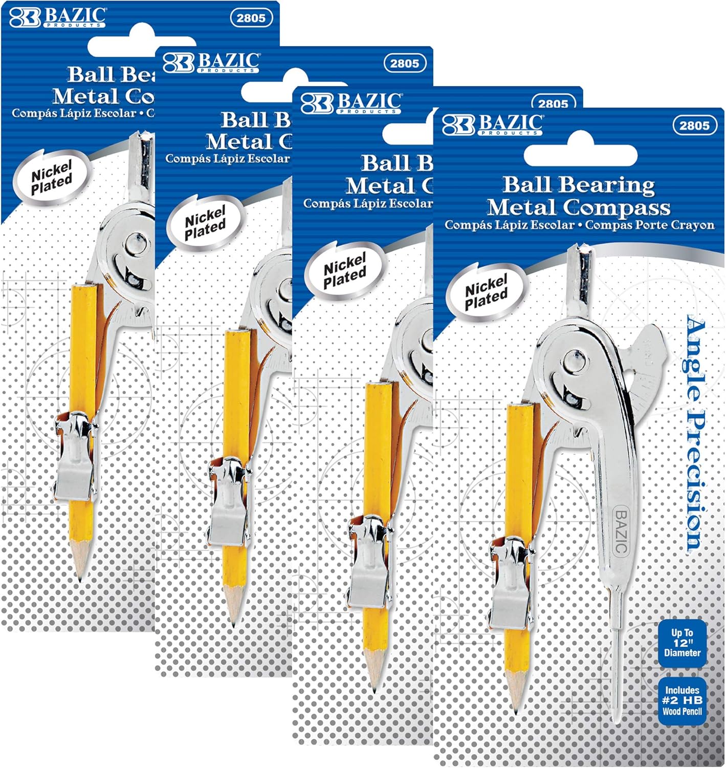 Amazon.com : BAZIC Geometry Math Compass Set w/Scale-Arm, Nickel Plated ...