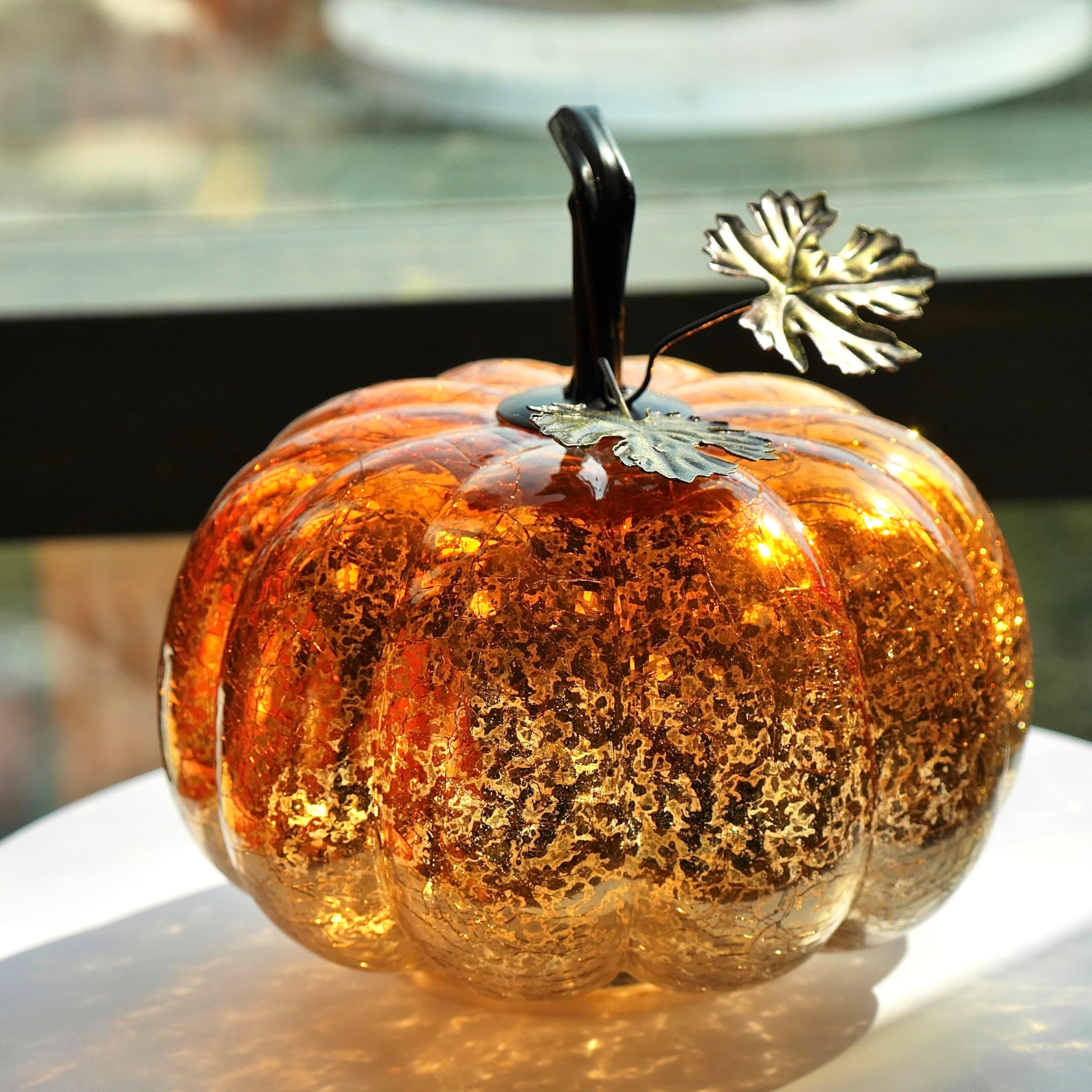 Glooglitter Glass Pumpkin Light LED Fall Lamp 5.5 Inches Fall Home ...