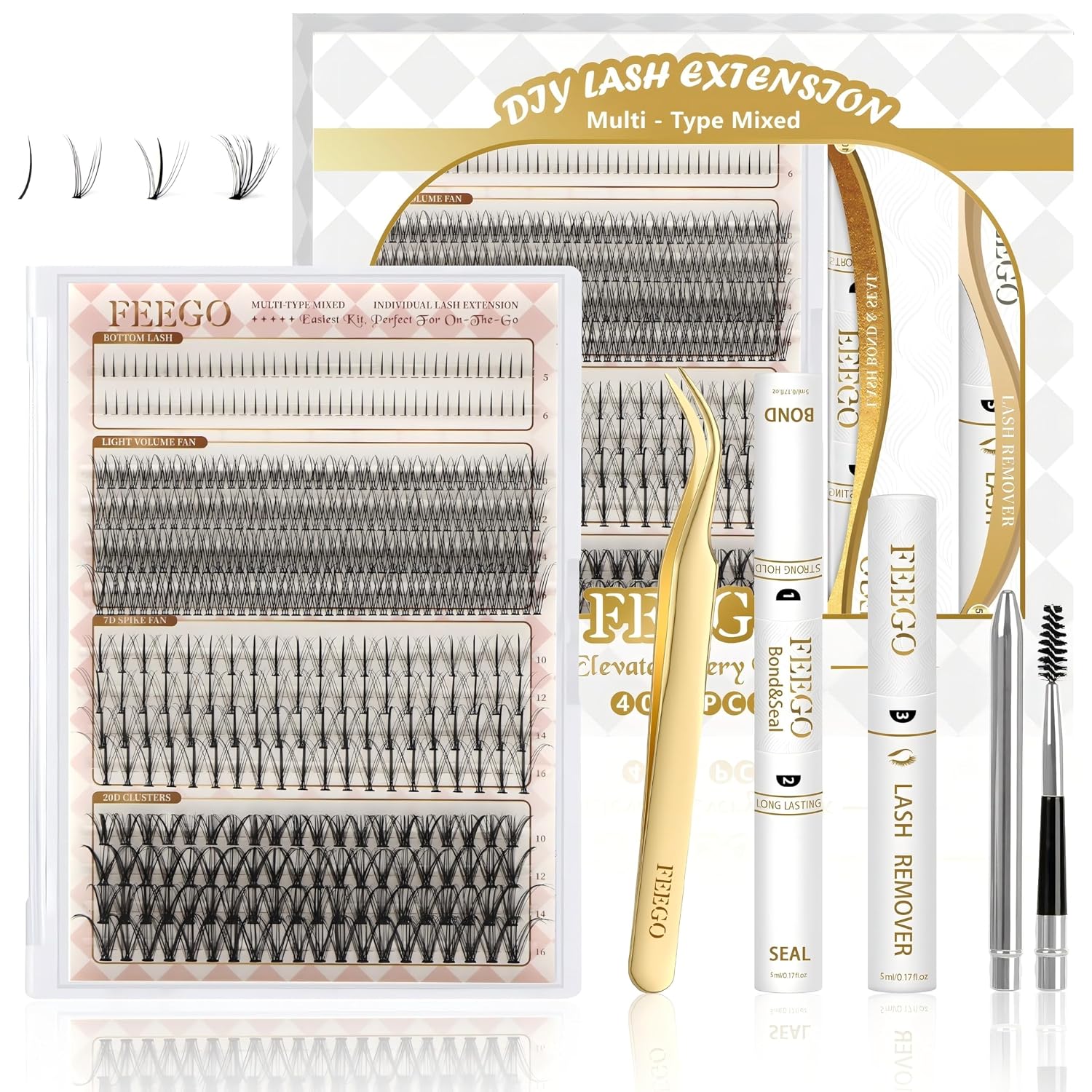 Amazon.com: FEEGO Natural Lash Extension Kit 168Pcs Lash Clusters Kit ...