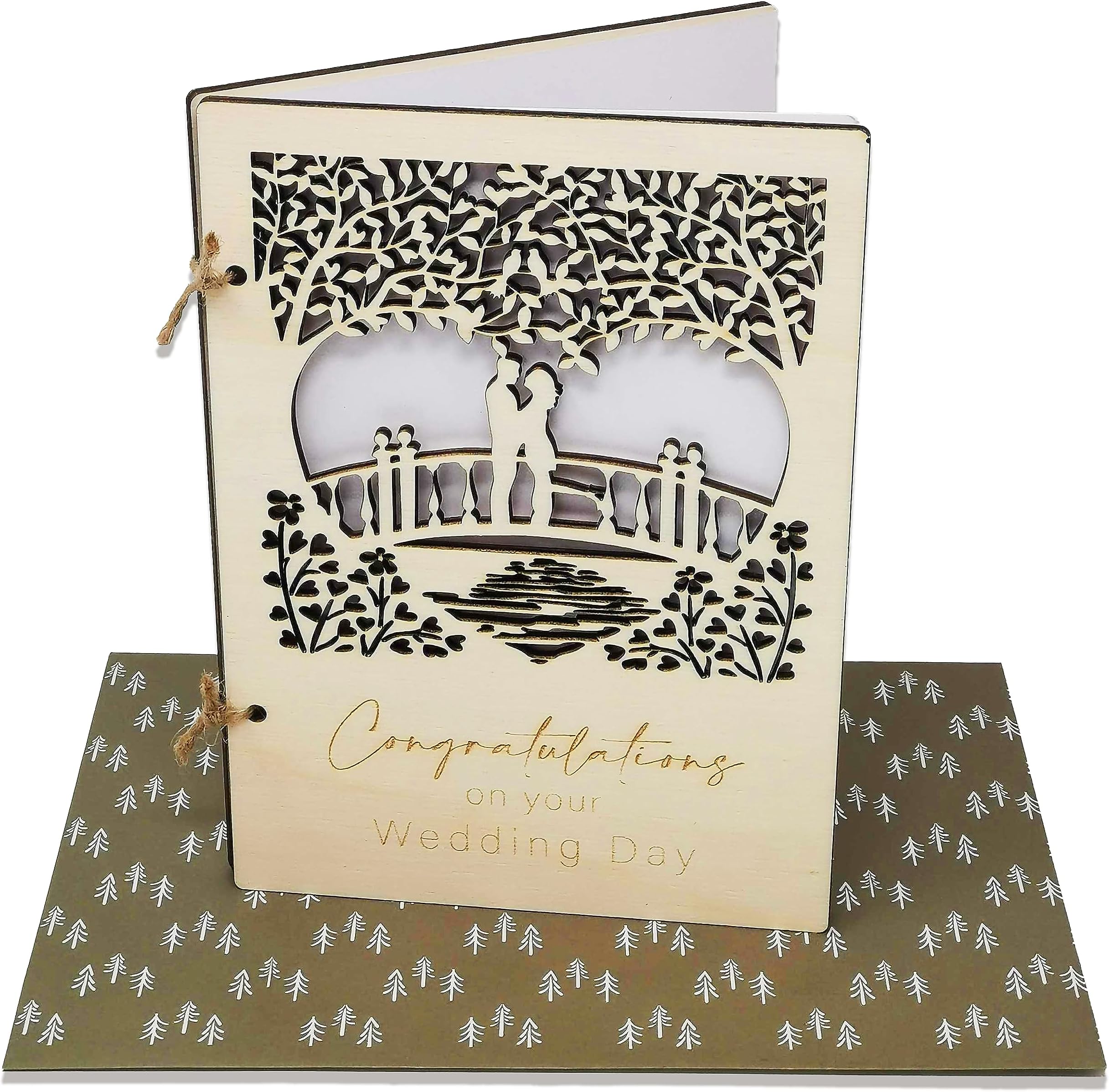 Large Wooden Wedding Card, Bride and Groom Embracing on a Bridge. Very ...