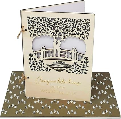 Large Wooden Wedding Card, Bride and Groom Embracing on a Bridge. Very ...