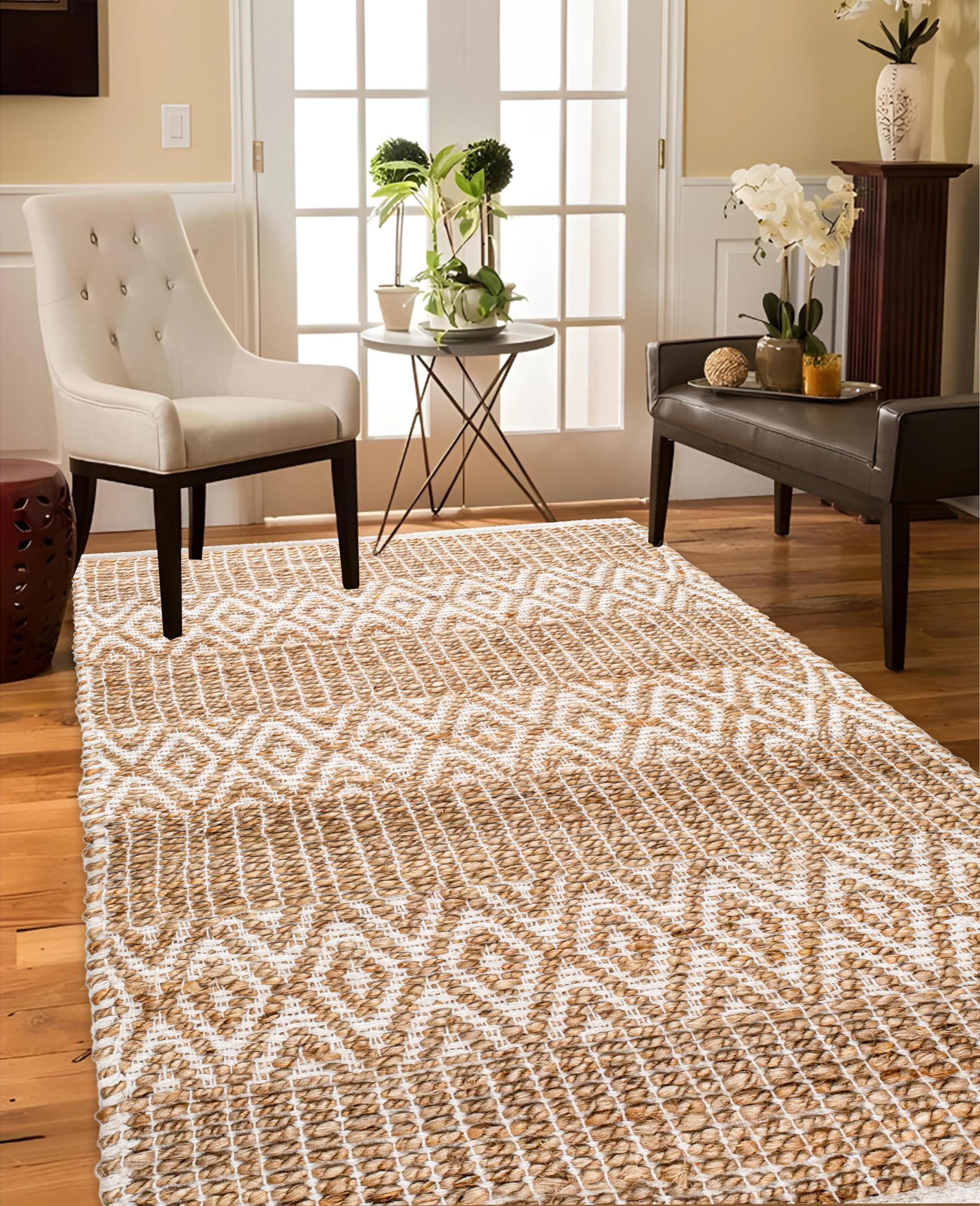 Jute Cotton Handloom Rug 4x6 Feet Floor Mat 48x72 Inch Farmhouse Area ...