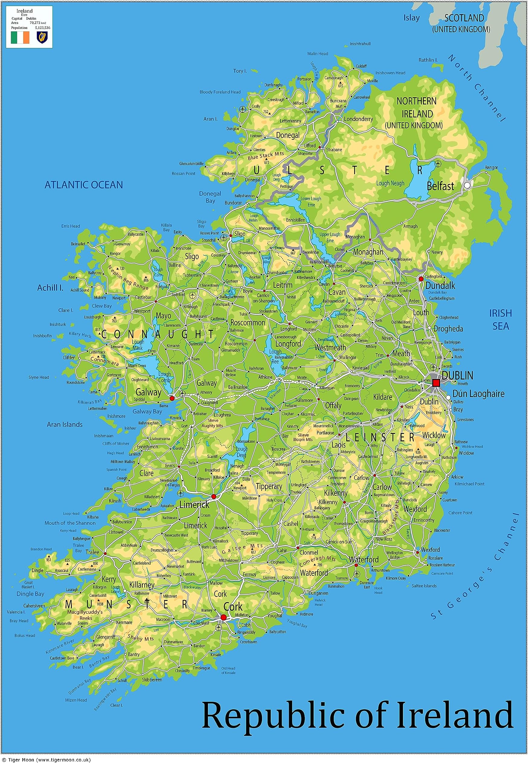 Physical Map of Ireland - The Oxford Collection - Size A2 - Paper ...