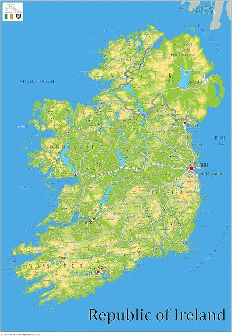 Physical Map of Ireland - The Oxford Collection - Size A1 - Paper ...
