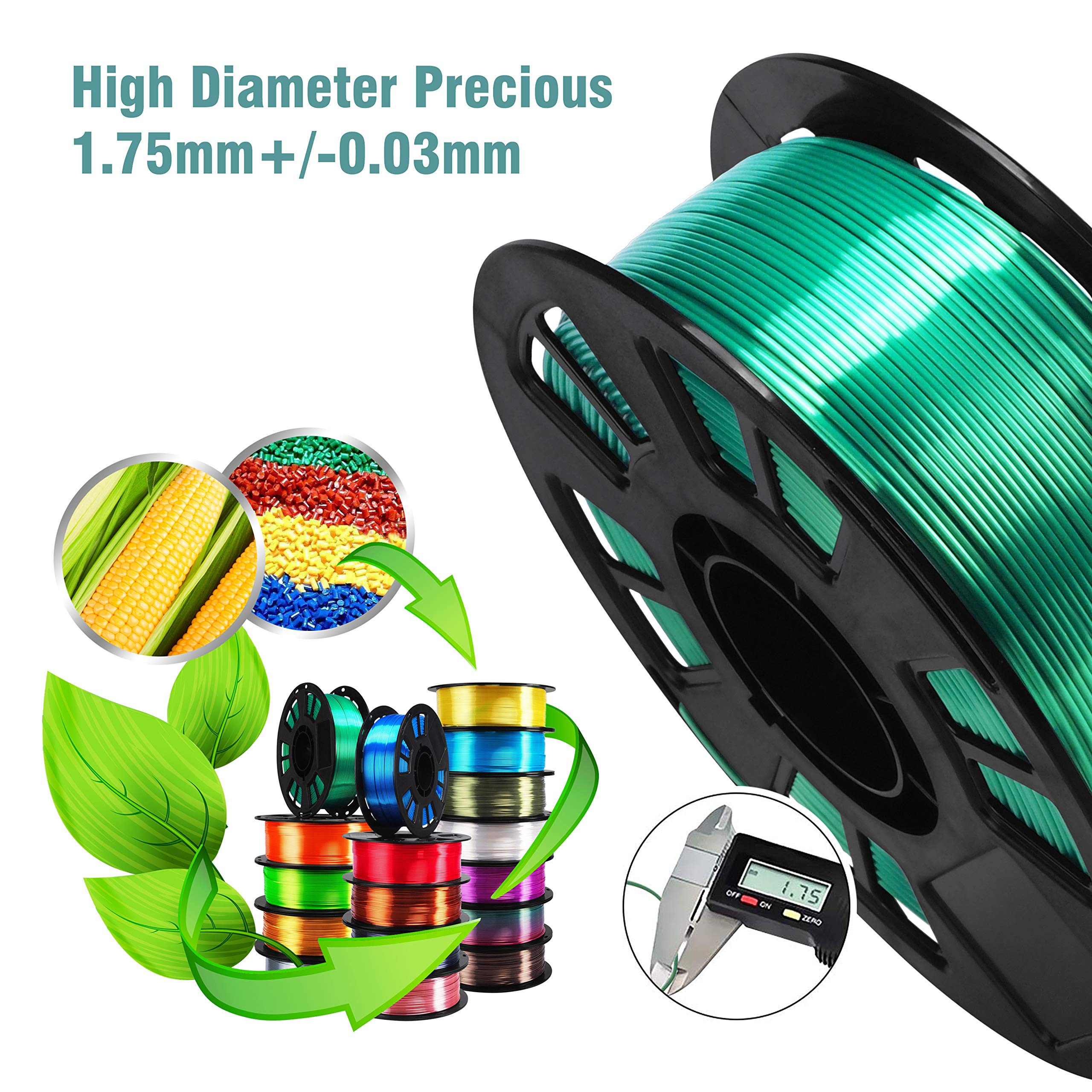Buy Silk Emerald Green PLA Satin Shiny 3D Printer Filament, 1.75mm ...