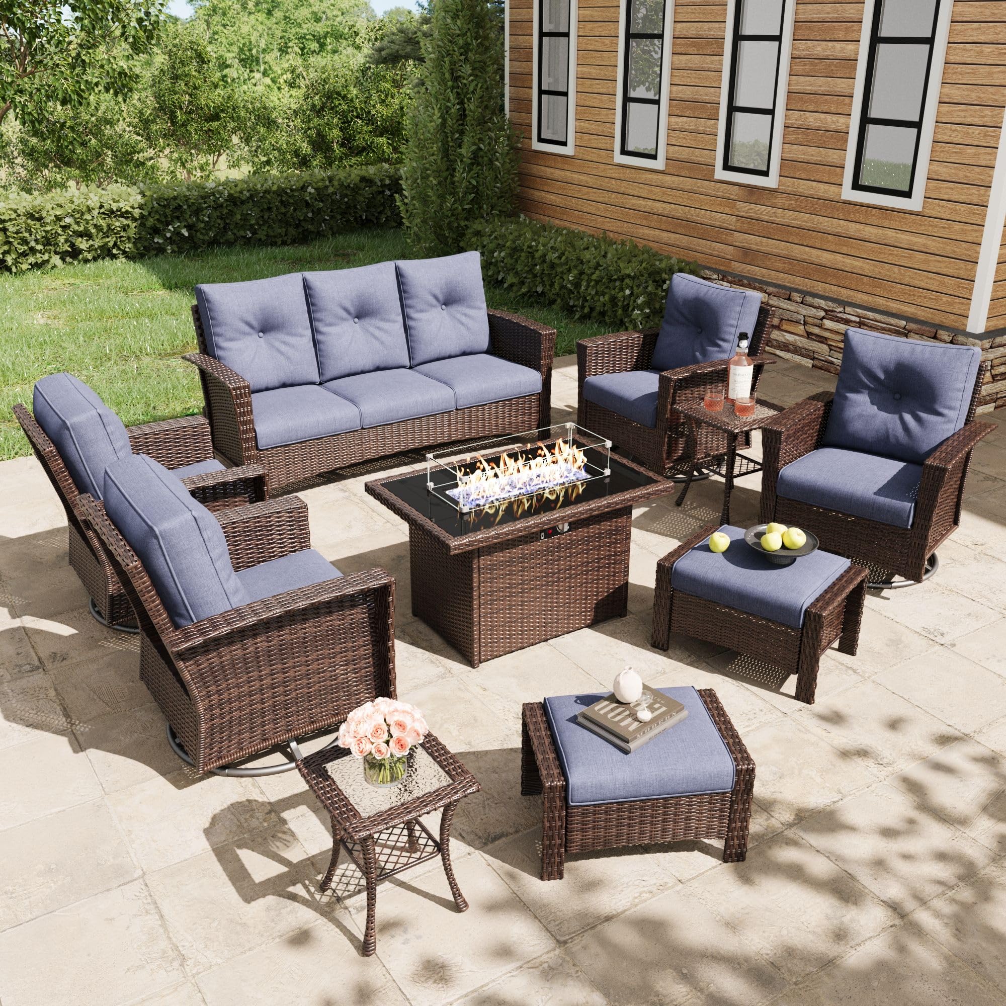 Amazon.com: LayinSun 10 Piece Wicker Patio Furniture Set with Fire Pit ...