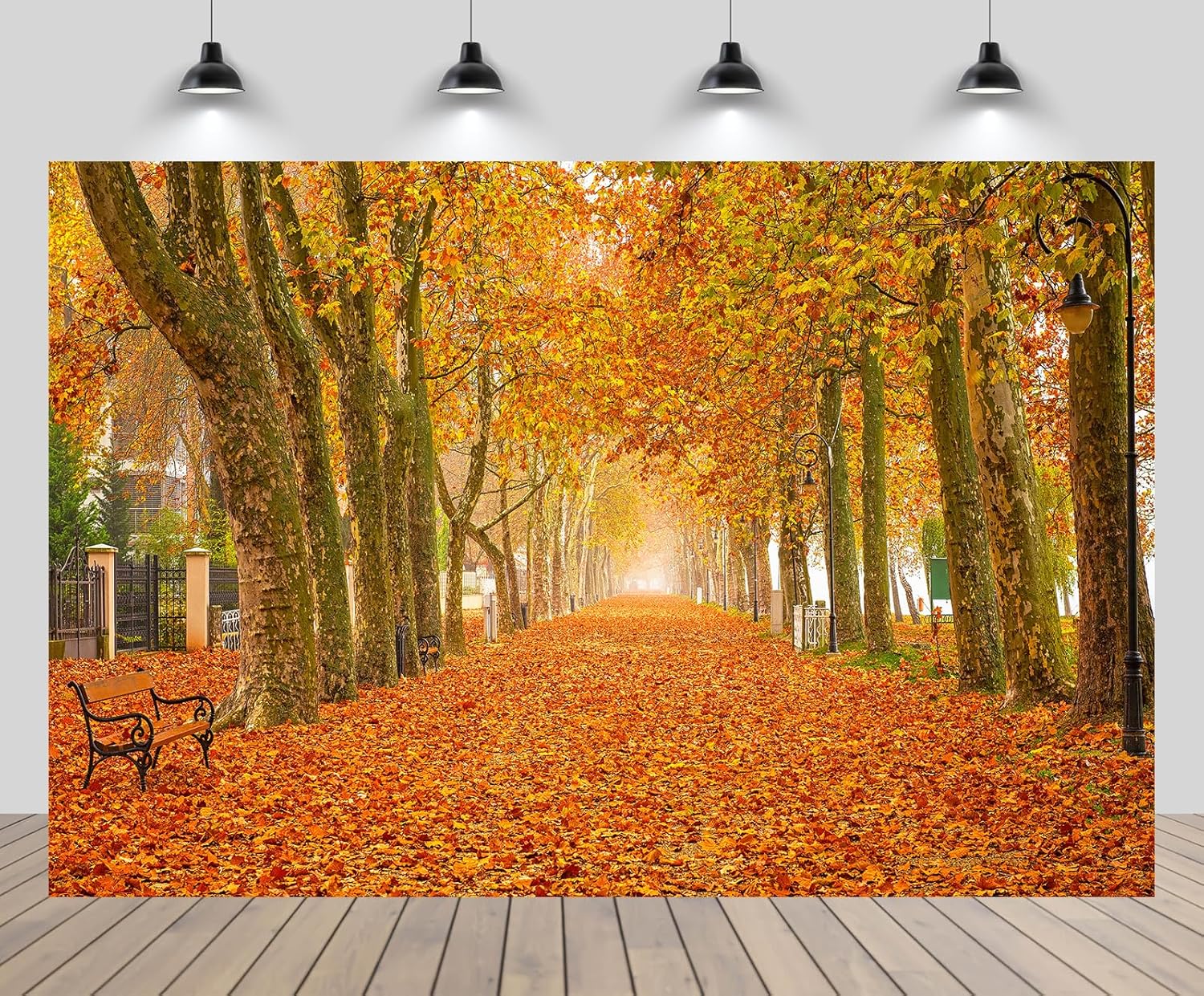 Amazon.com : CHNYWORK 7x5ft Autumn Park Backdrop Fall Leaves Covered ...