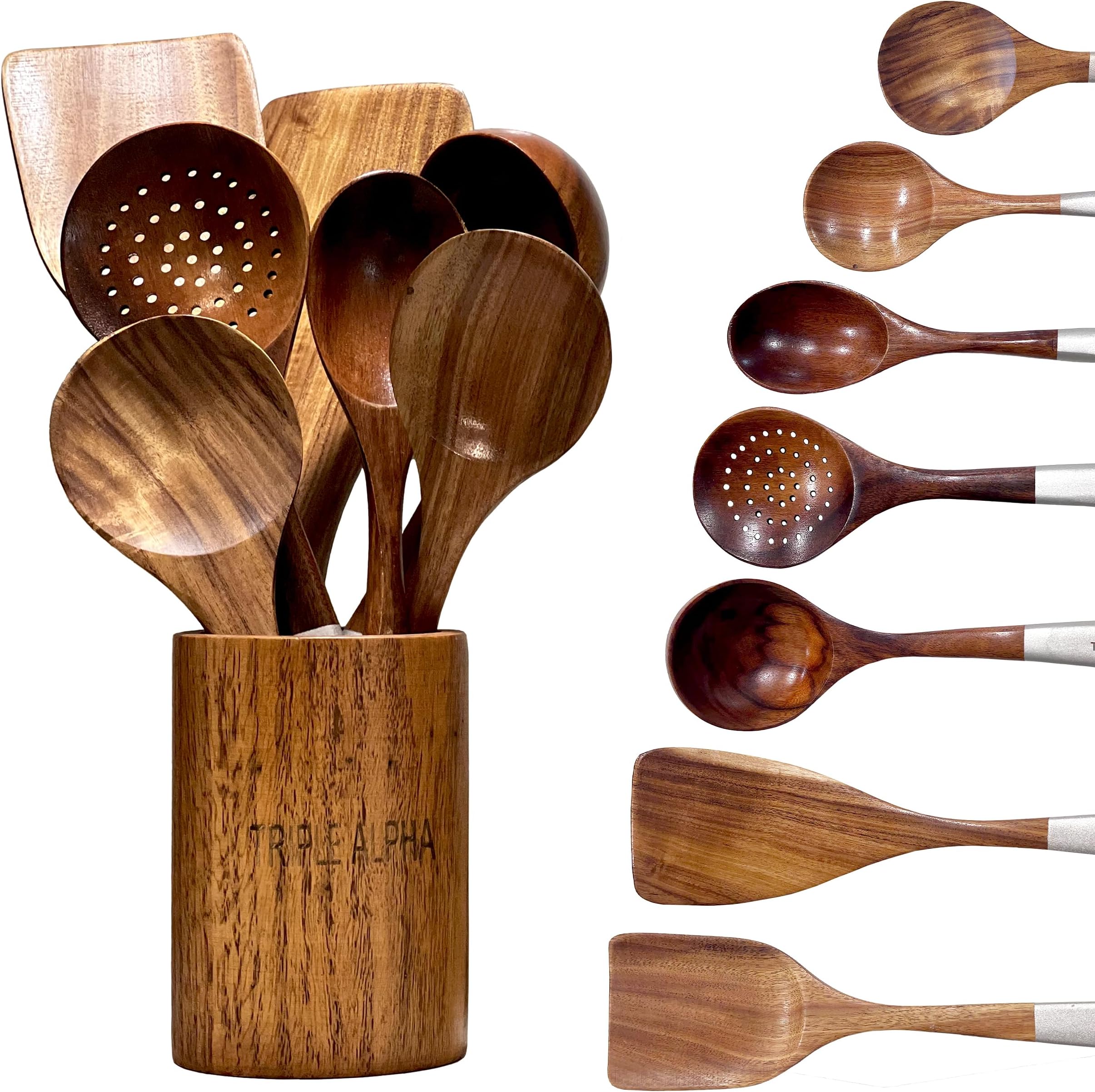 Amazon.com: Triple Alpha Handcrafted Teak Wood Kitchen Cookware ...