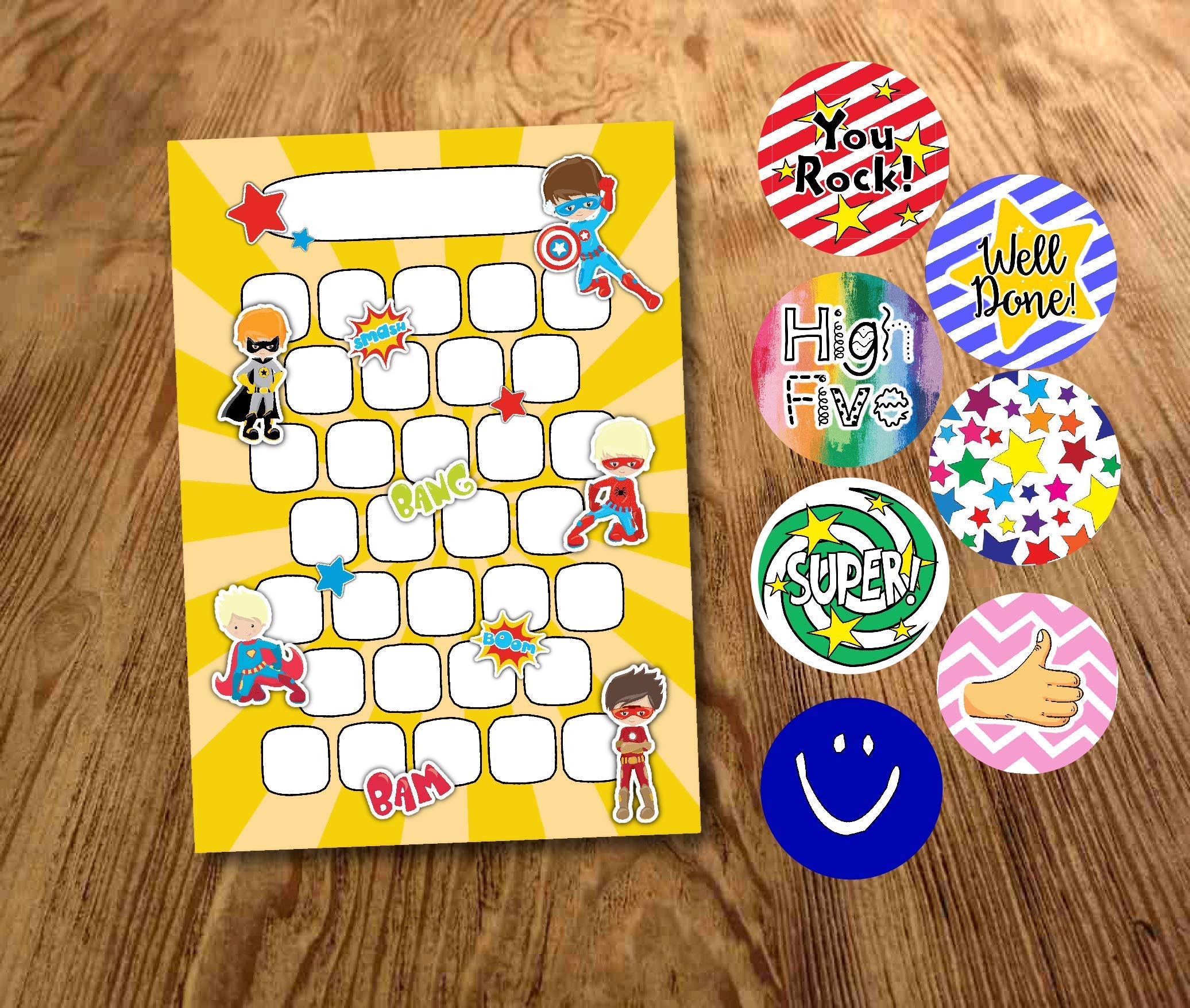 Kids Reward Chart With Superheroes Sticker Chart Star Chart Laminated ...
