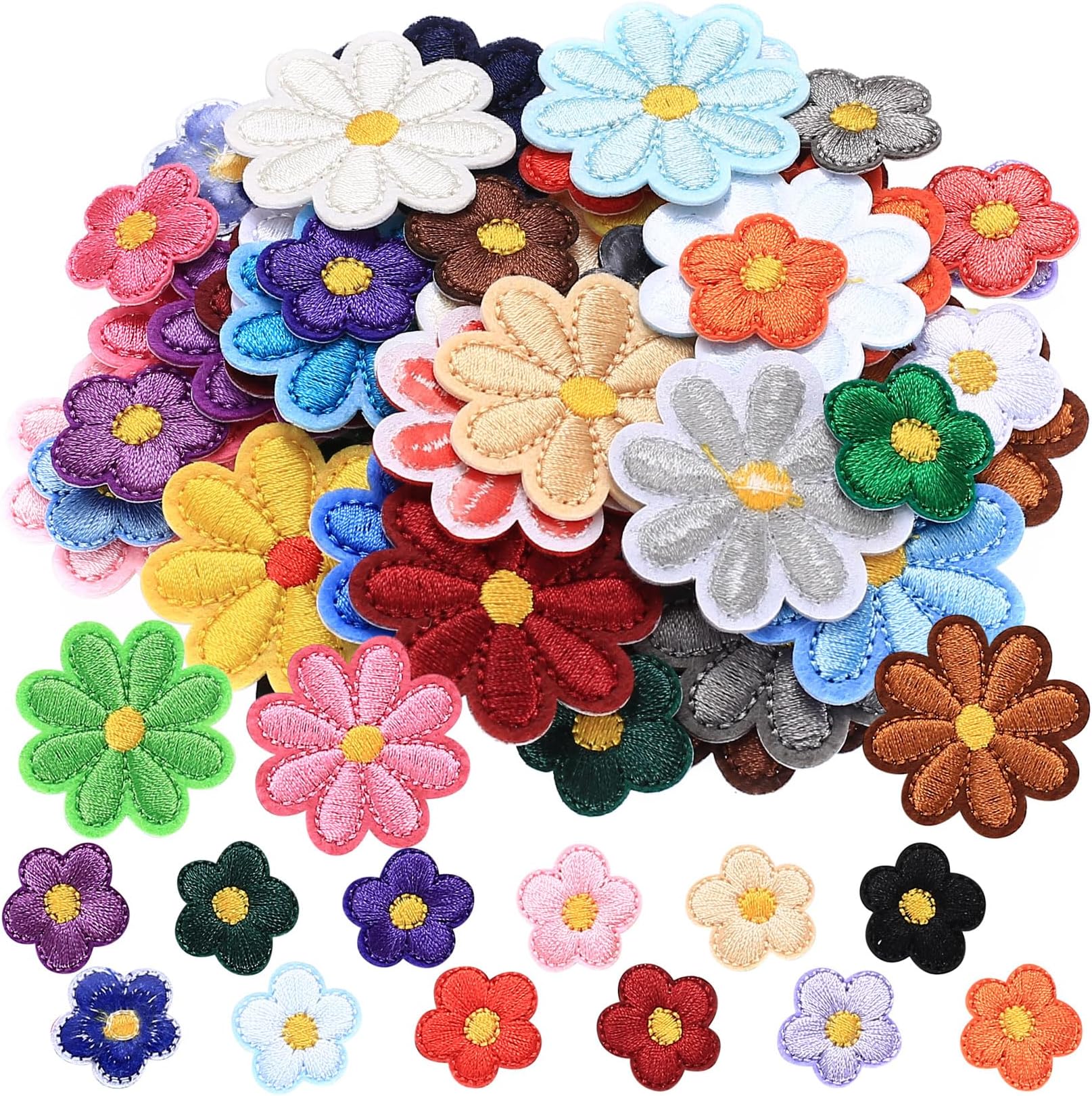 50 Pz Toppe Termoadesive per Tessuti: 28 Fiori di Margherite + 22 ...