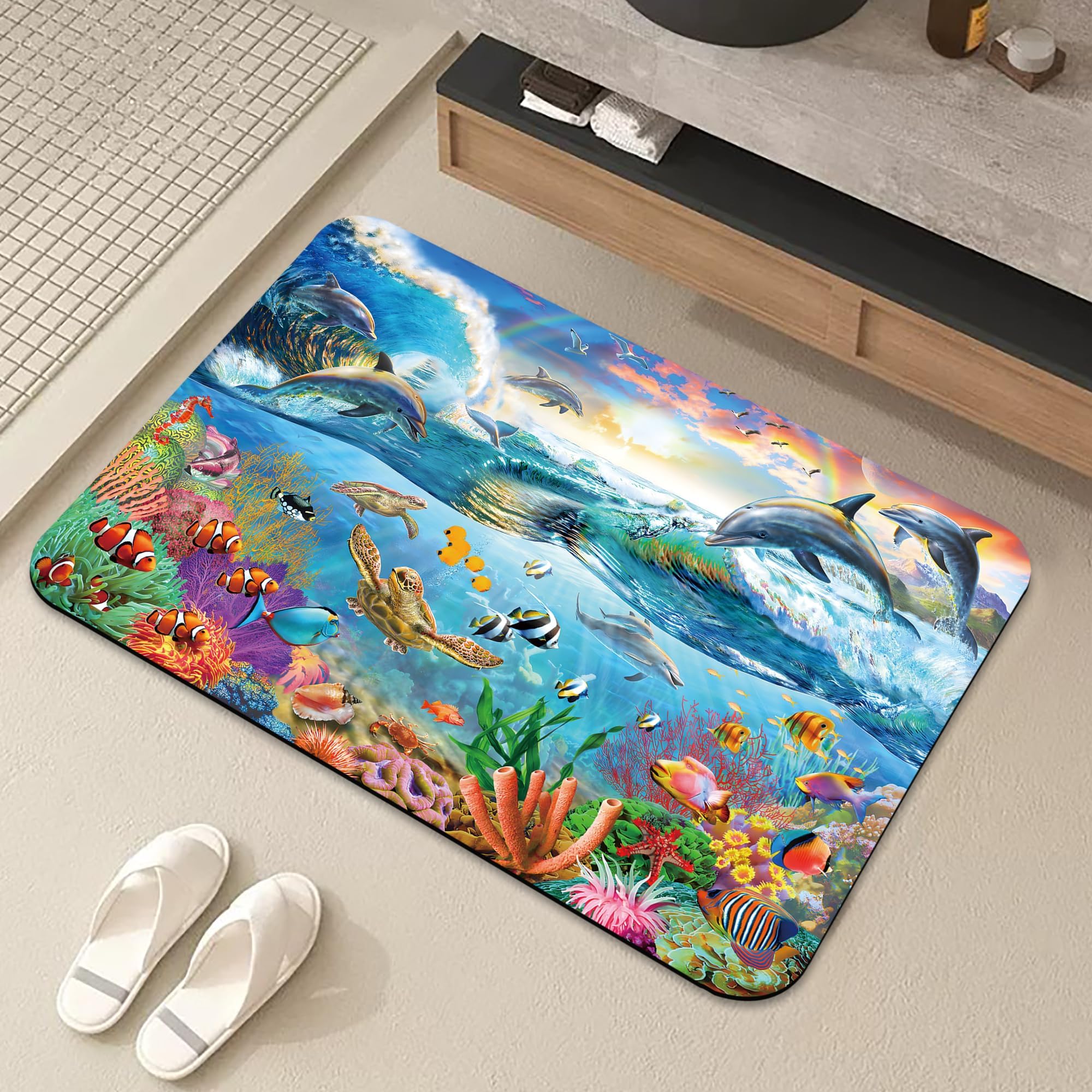 Amazon.com: Moslion Dolphin Bath Mat Ocean Animal Sea Sunlight Dolphins ...
