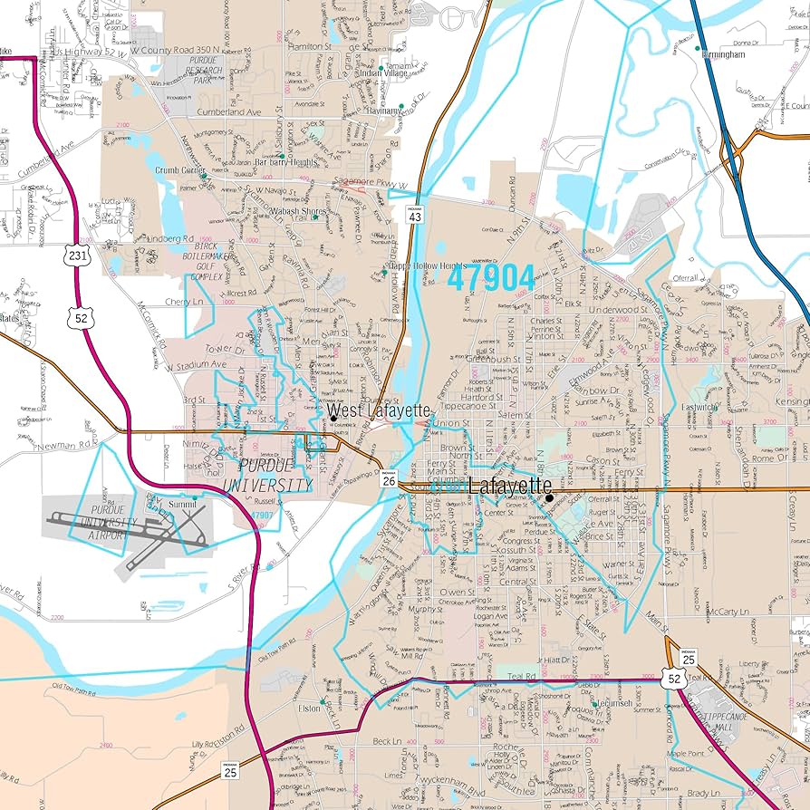 Lafayette Indiana Zip Code Map