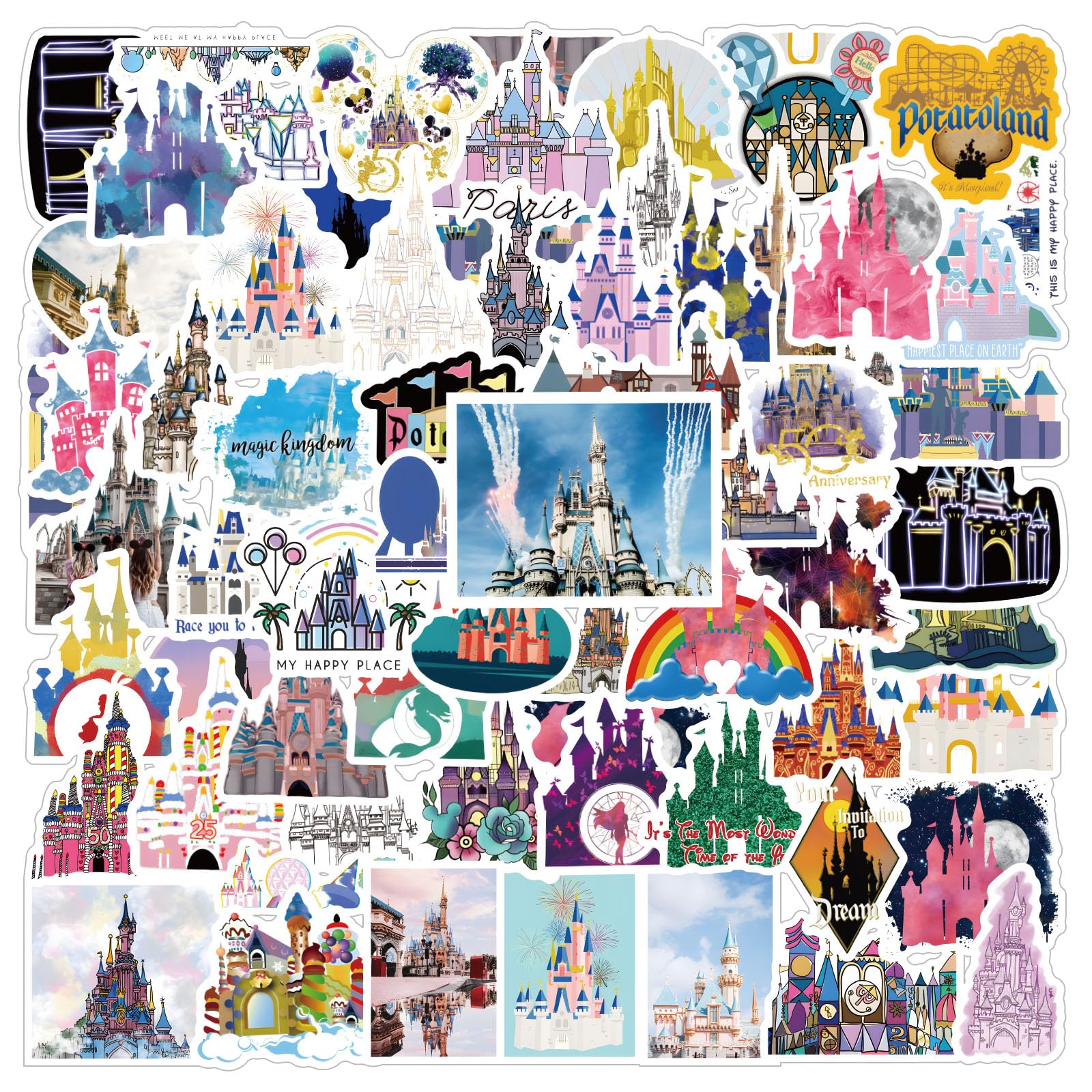 Amazon.com: 63Pcs Land Stickers Pack, Cartoon Aesthetic Vinyl ...