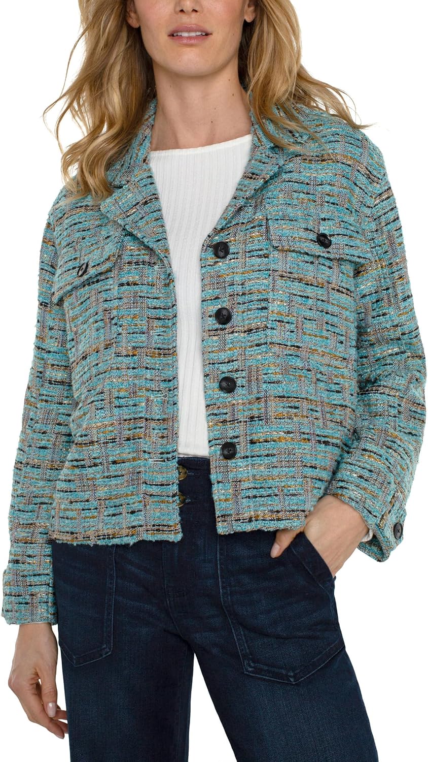 Liverpool Los Angeles, Women's, Button Front Boxy Shacket Woven Boucle ...