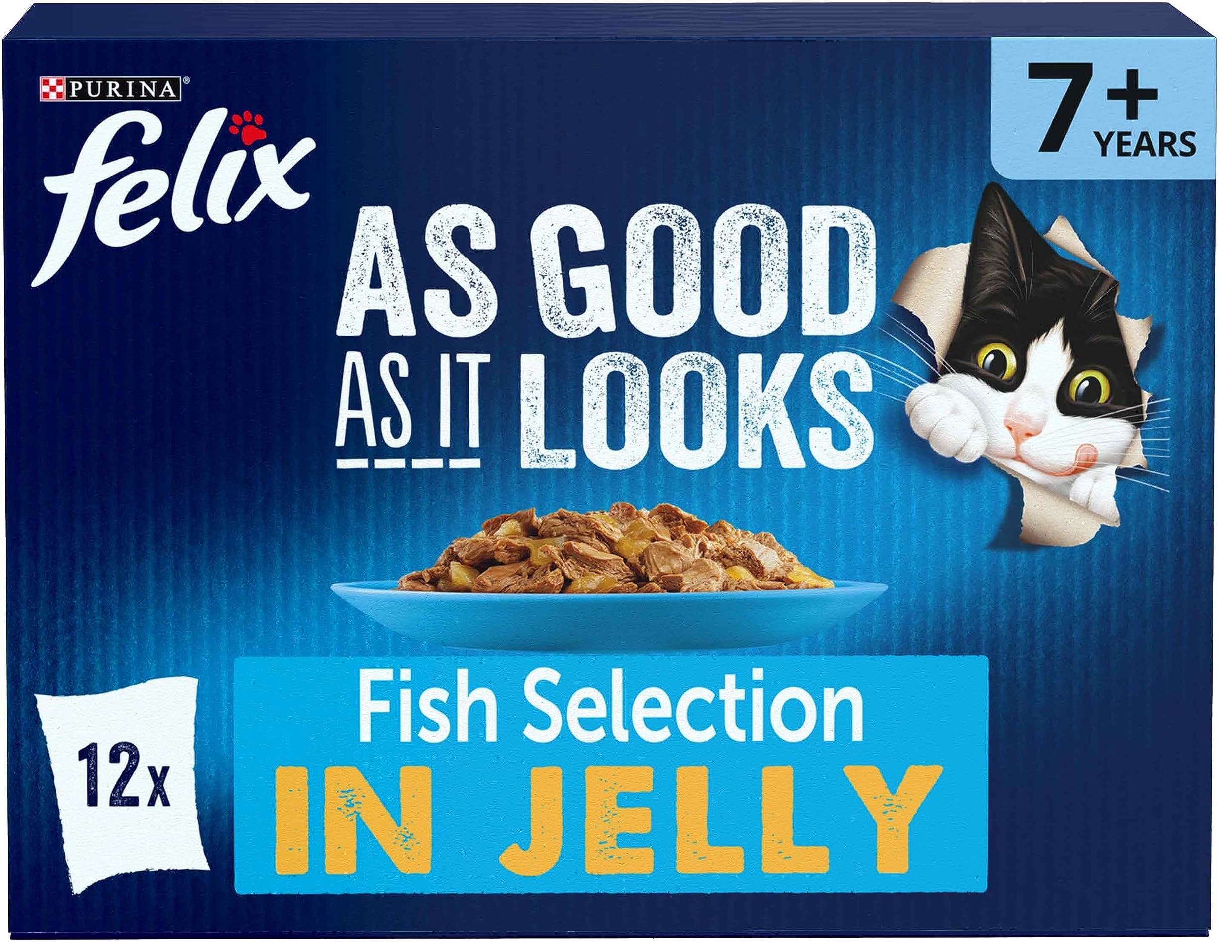 FELIX As Good As it Looks Senior 7+ Fish in Jelly Wet Cat Food 12x100g ...
