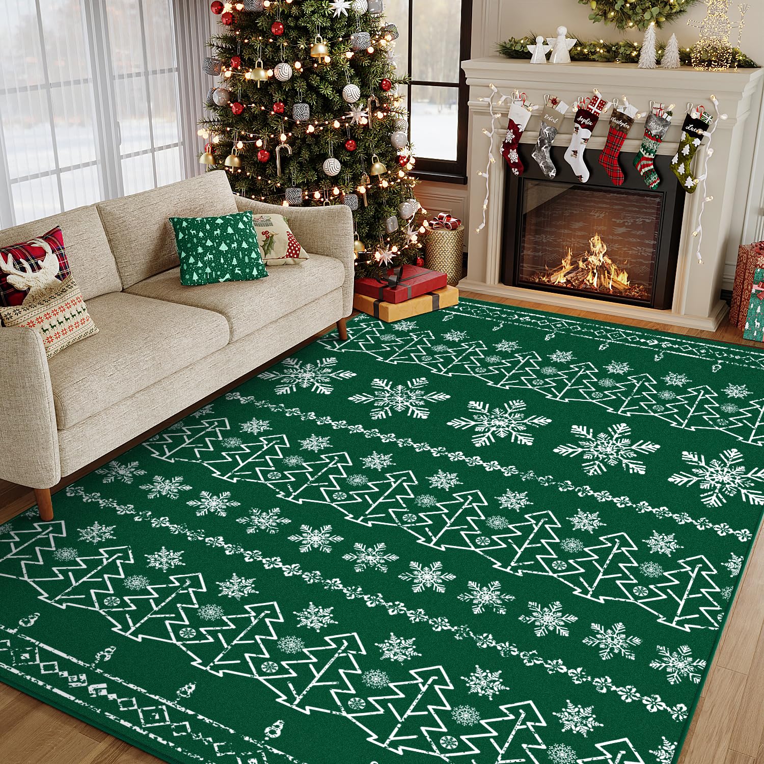 Amazon.com: PureCozy Christmas Green Area Rug 8x10 Washable Living Room ...