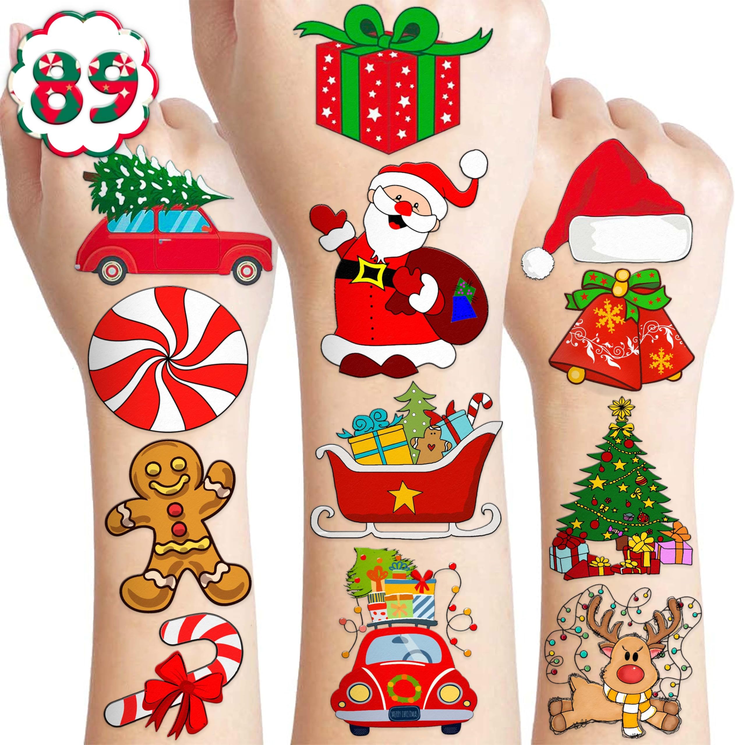 Amazon.com : 8 Sheets Christmas Temporary Tattoos Stickers Themed ...