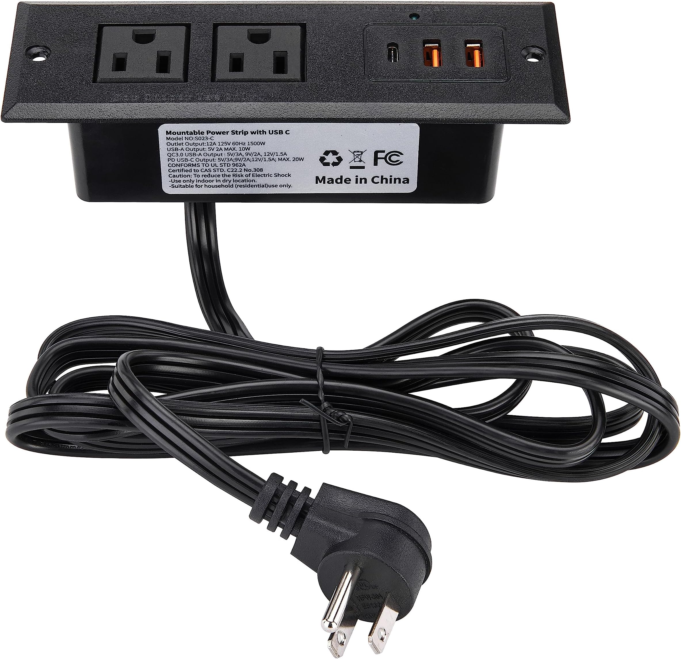 Amazon.com: Recessed Power Strip with USB-C Ports, PD 3.0 20W Max Fast ...
