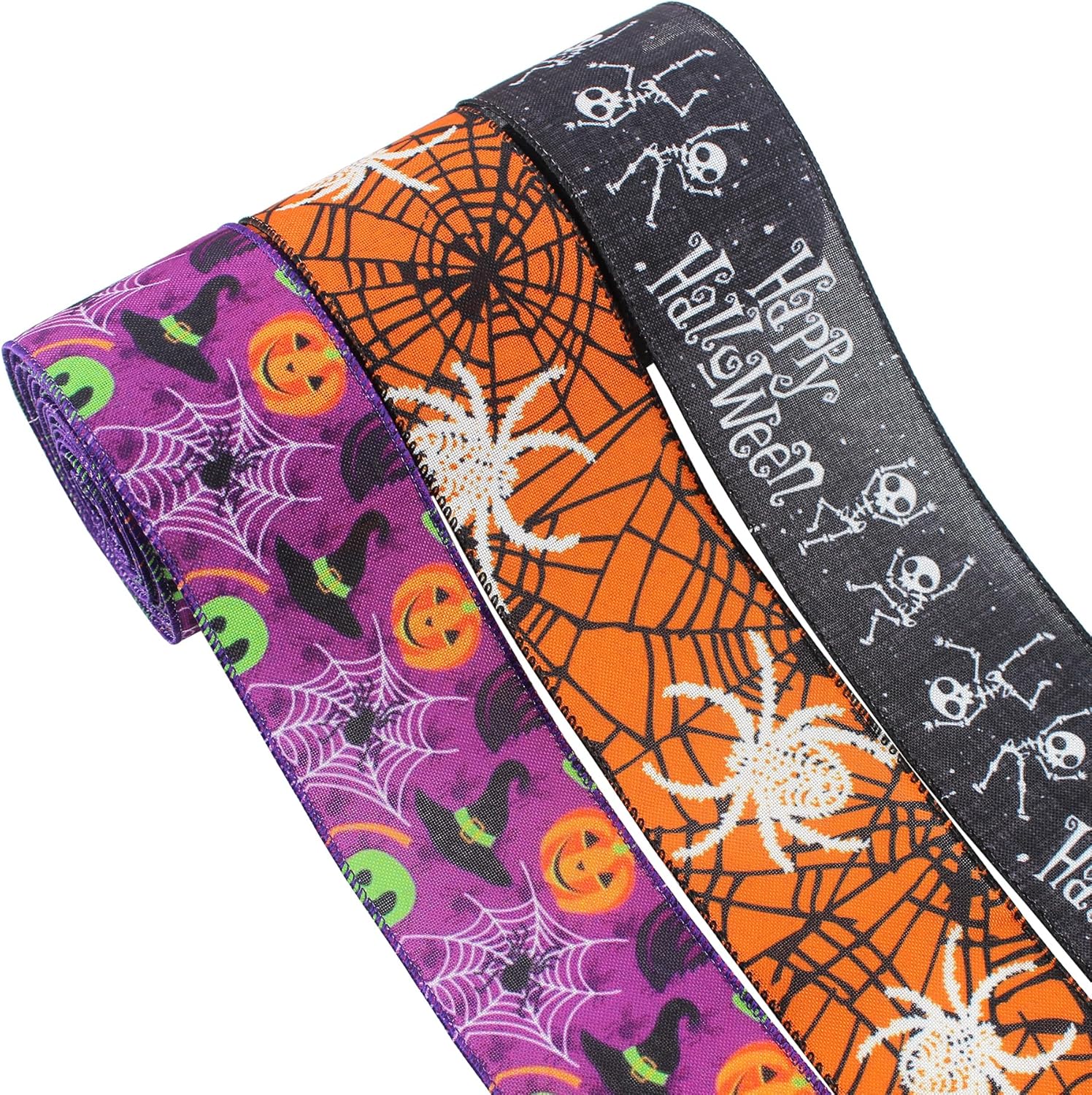 Amazon.com: 3 Rolls 15 Yards Halloween Ribbon Wired Edge Ribbons 2.5 ...
